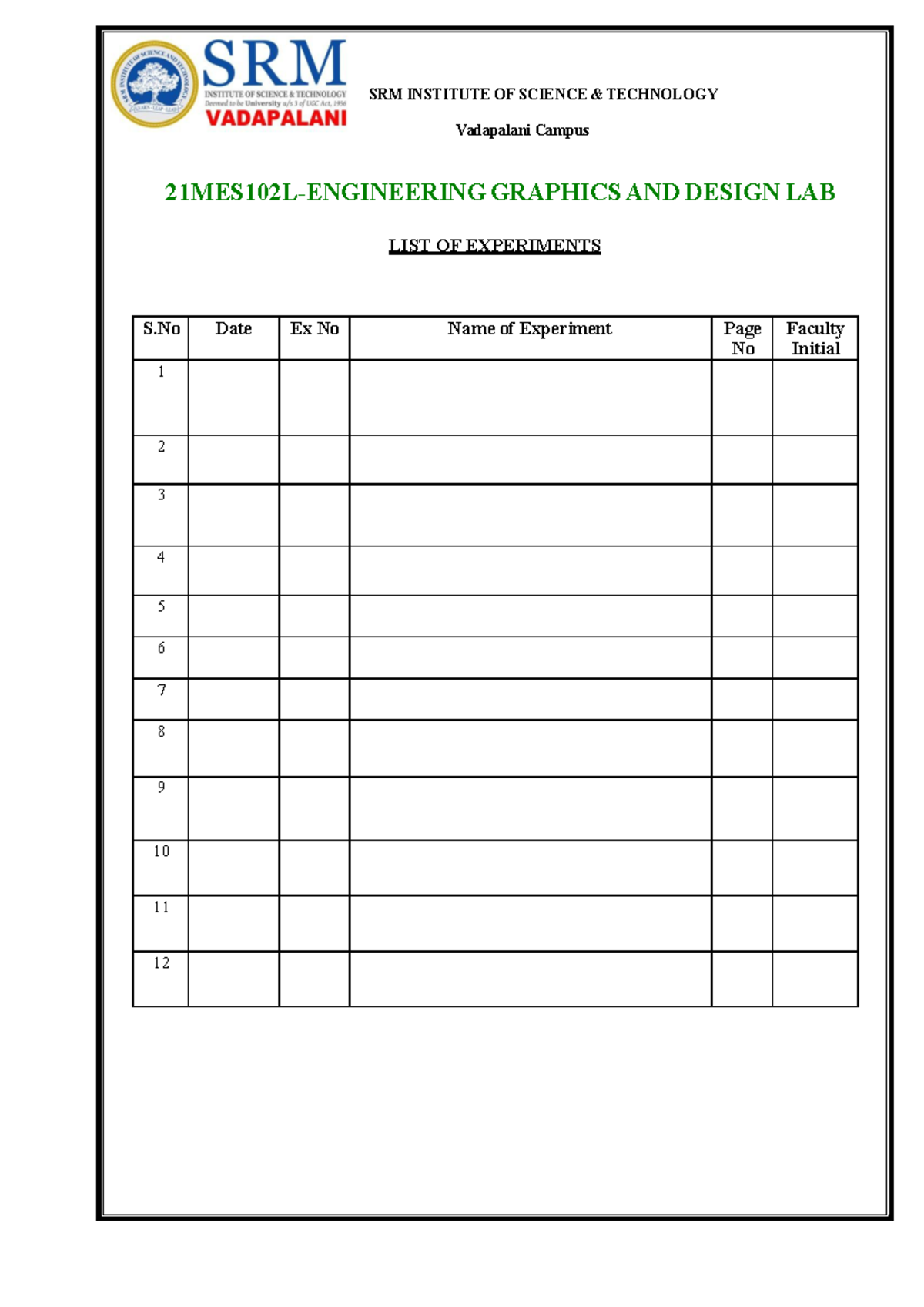 EG Index Table 25-26 - Hiiiiiiii - B.Tech (CSE) - SRM INSTITUTE OF ...
