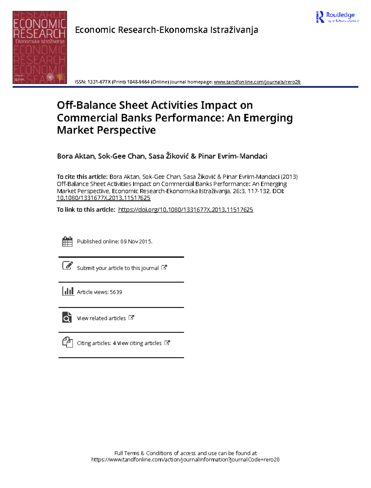 Off-Balance Sheet Activities Impact on Commercial Banks Performance: An ...