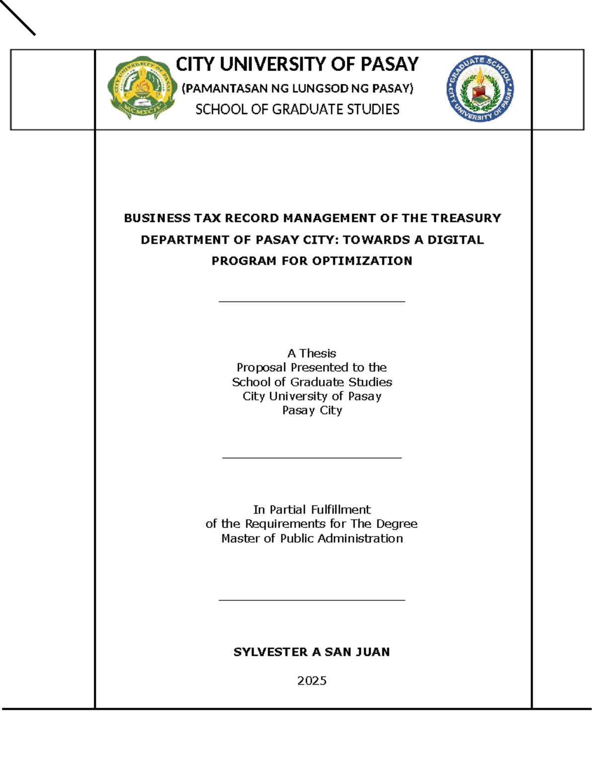 Optimizing Business Tax Record Management: A Thesis Proposal (MPA 2025 ...