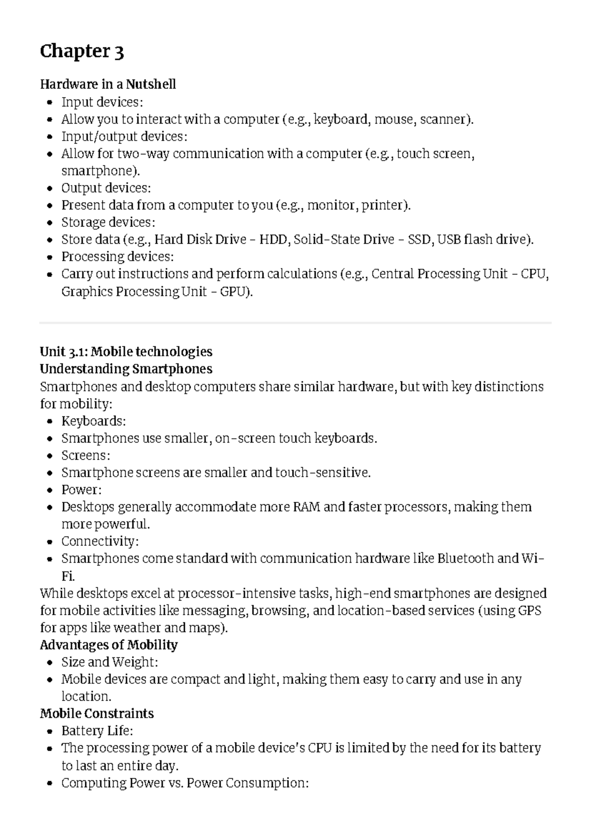 Chapter 3: Hardware Overview and Mobile Tech Insights - Studocu