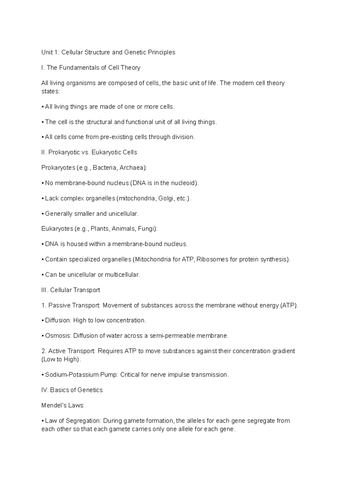 Biology 101: Unit 1 Study Guide on Cell Structure & Genetics - Studocu
