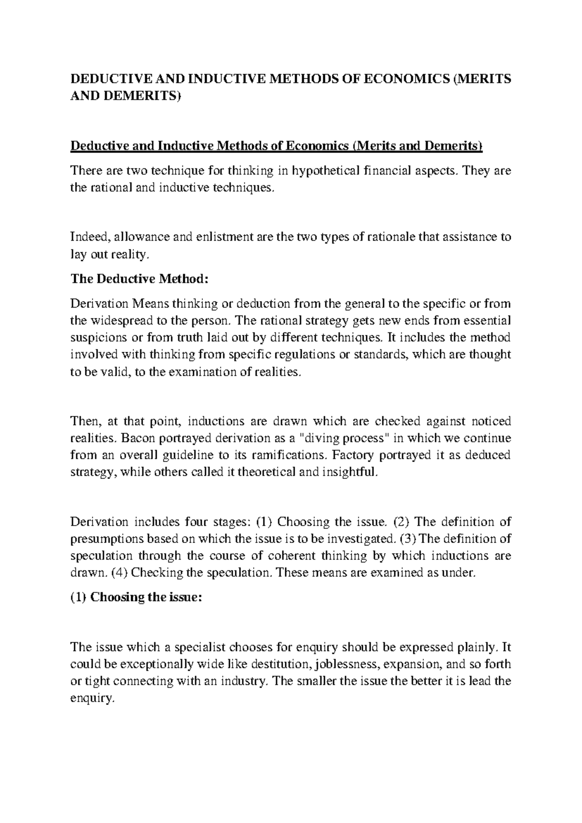 Deductive and Inductive Methods in Economics: Merits & Demerits - Studocu