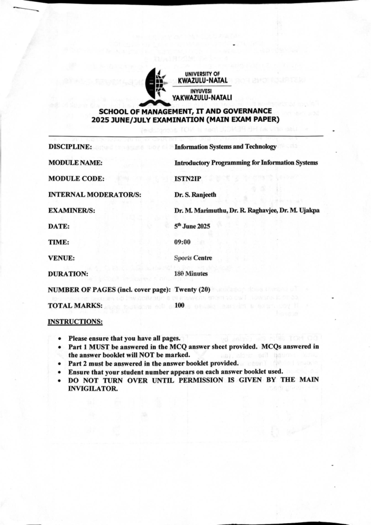 ISTN2IP June 2025 Final Exam - Introductory Programming for I.S. - Studocu
