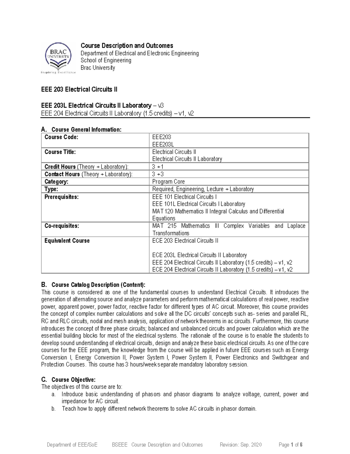EEE203 Electrical Circuits II: Course Description & Outcomes - Studocu