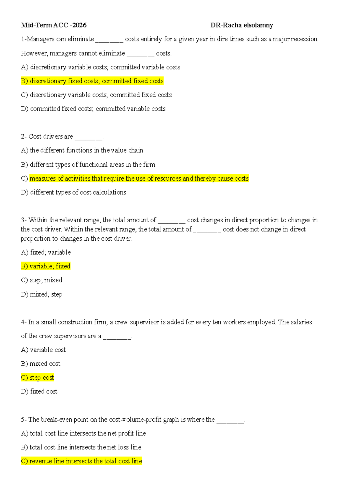 Mid-term Study Notes - ACC DR-Racha: Cost Management Concepts - Studocu