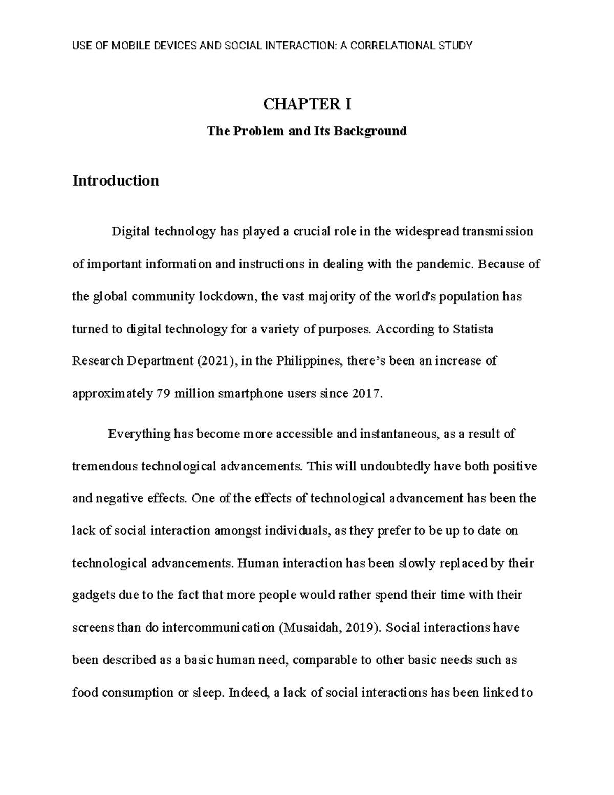 USE OF MOBILE DEVICES AND SOCIAL INTERACTION: A CORRELATIONAL STUDY ...