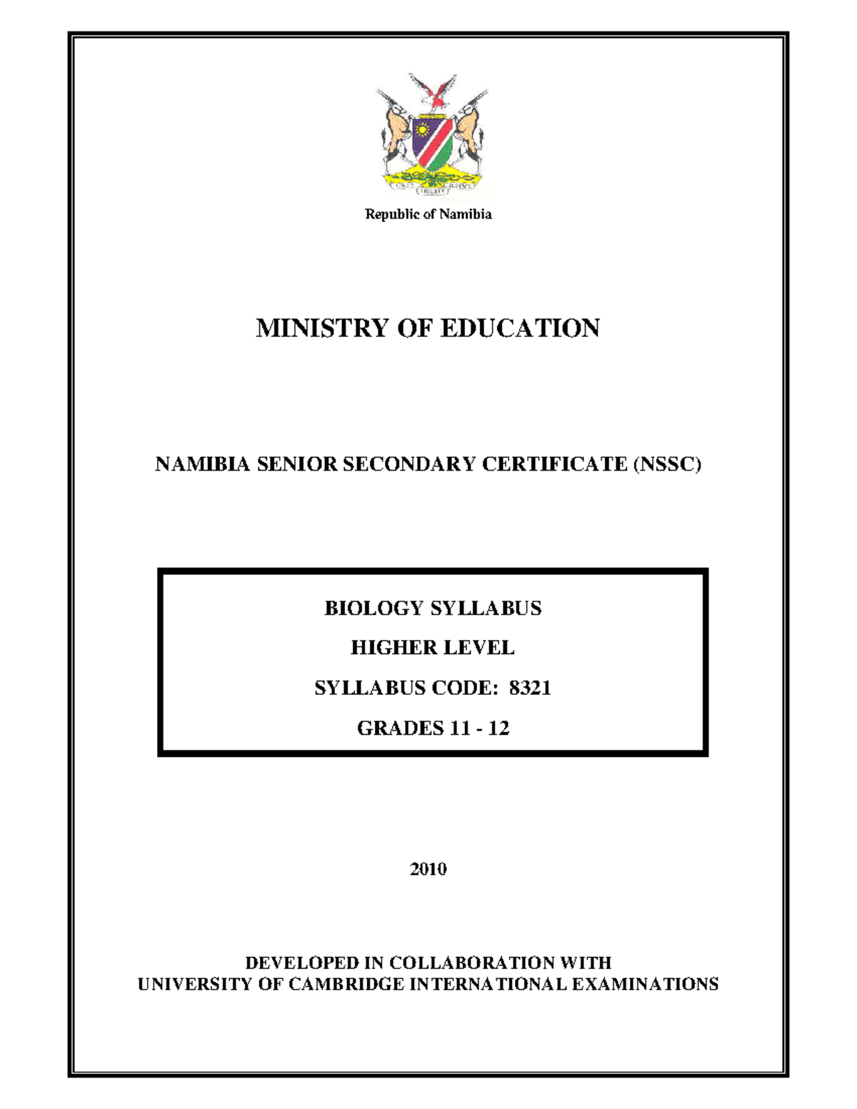 Biology HIGH Level Syllubus - Republic of Namibia MINISTRY OF EDUCATION ...