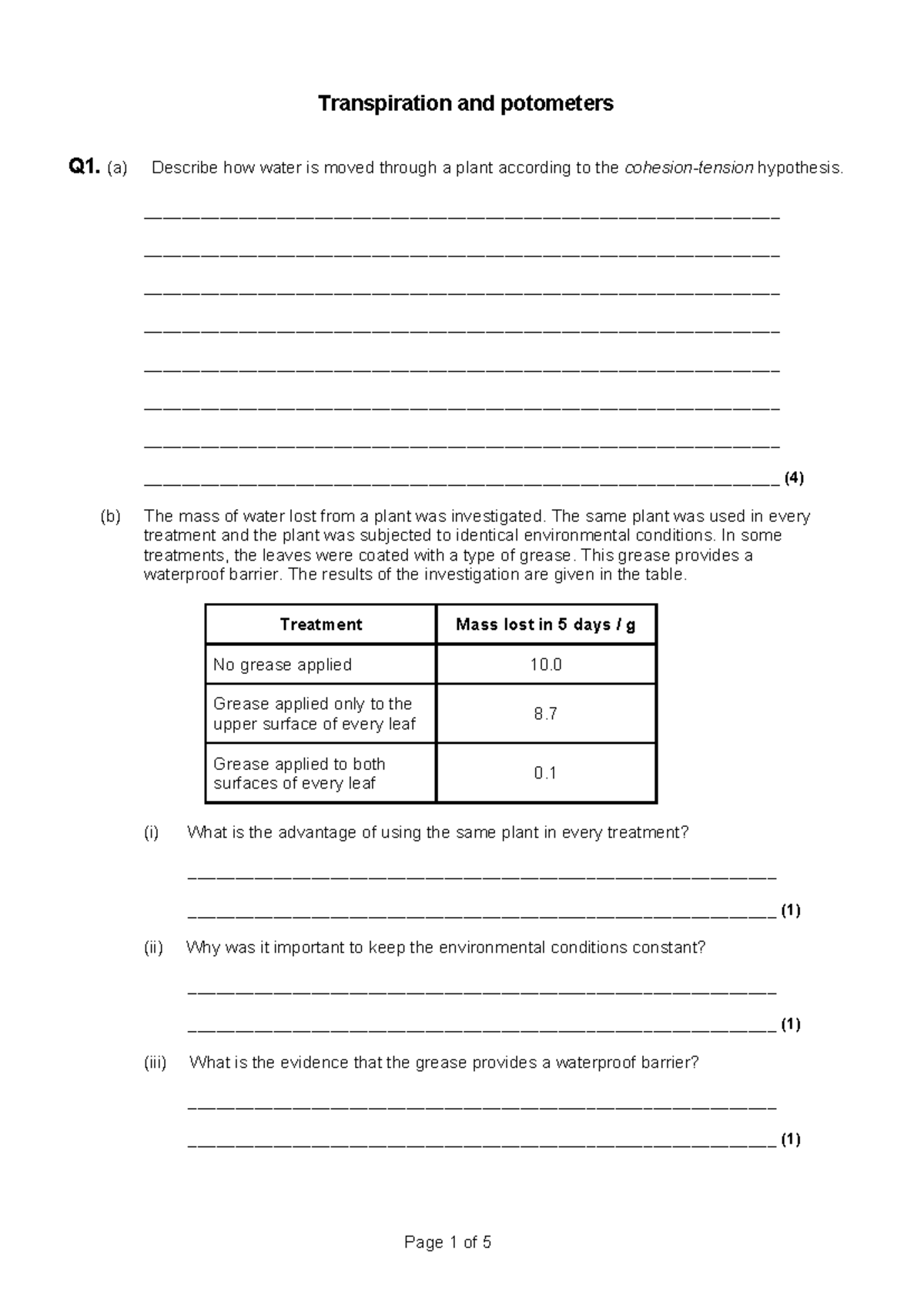 Potometer Investigations: Transpiration & Water Movement in Plants ...