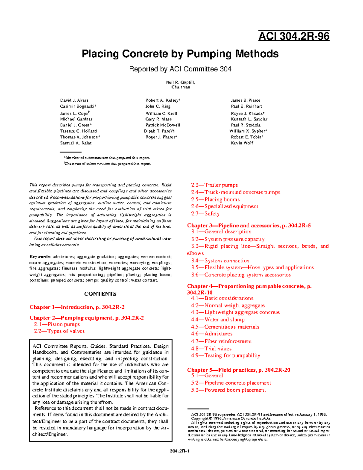 ACI 304.2R-96: Guidelines on Pumping Concrete Placement Methods - Studocu
