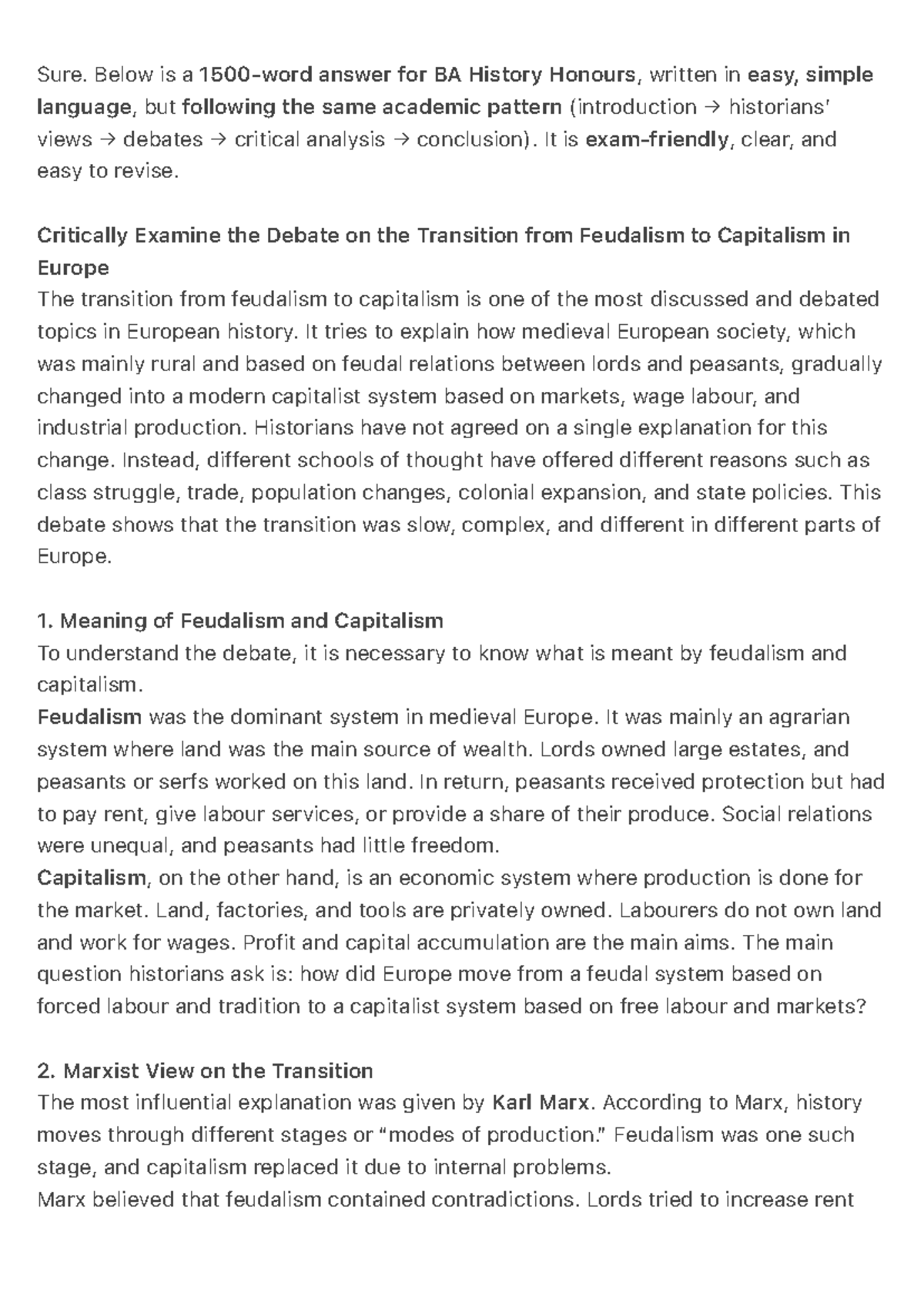 Critical Analysis of the Feudalism to Capitalism Debate - BA History ...