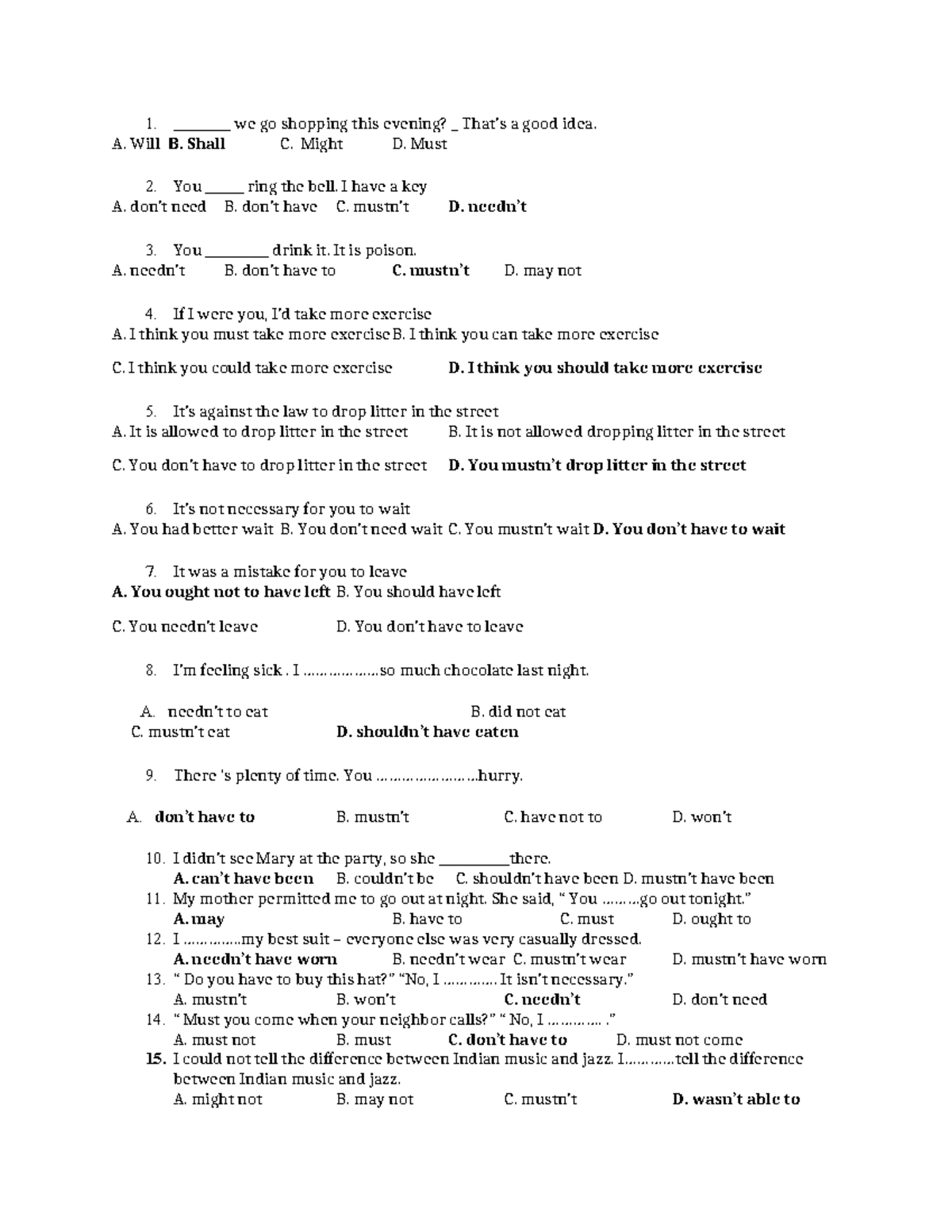 20-40 Quiz: Modal Verbs and Their Usage - Studocu