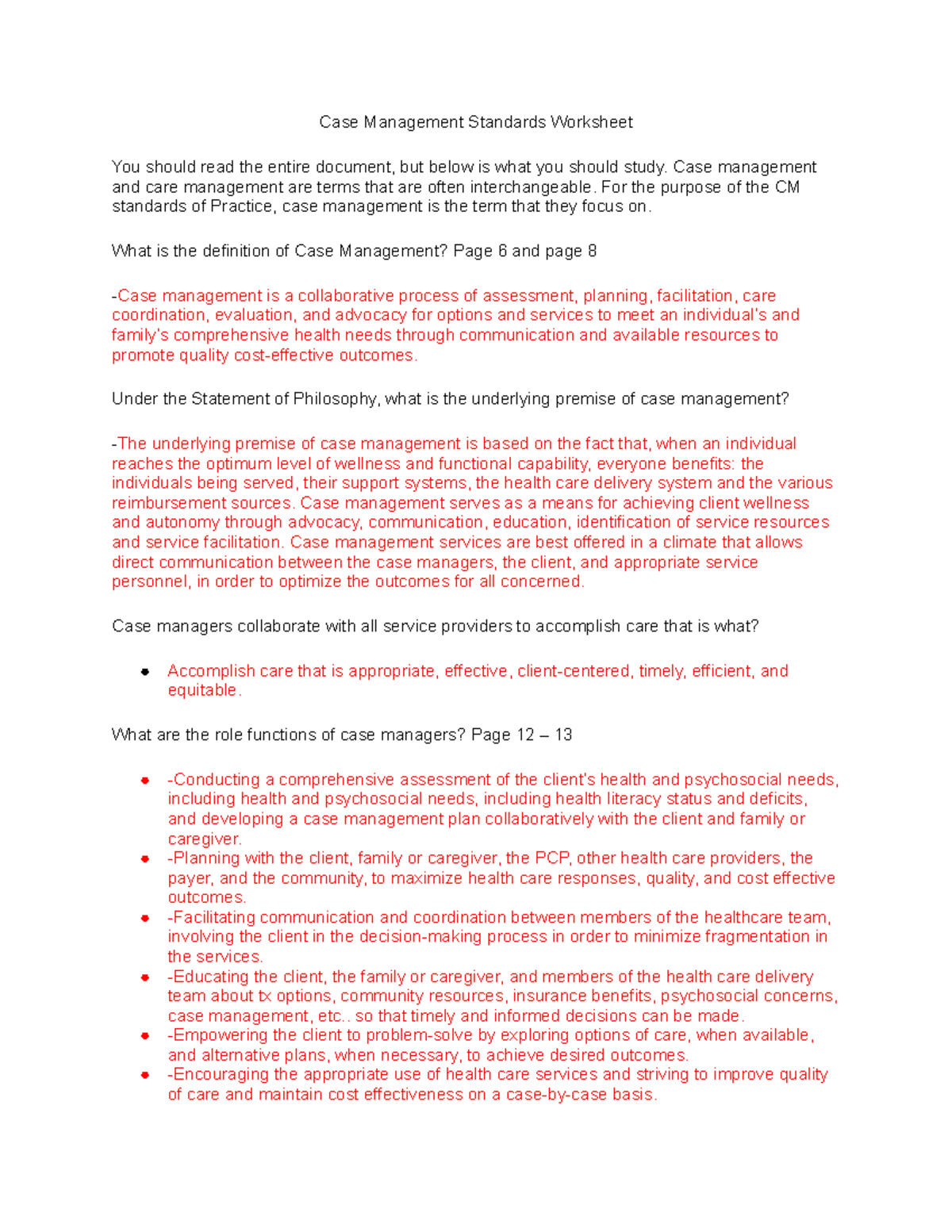Case Management Standards Worksheet: Key Concepts & Guidelines - Studocu