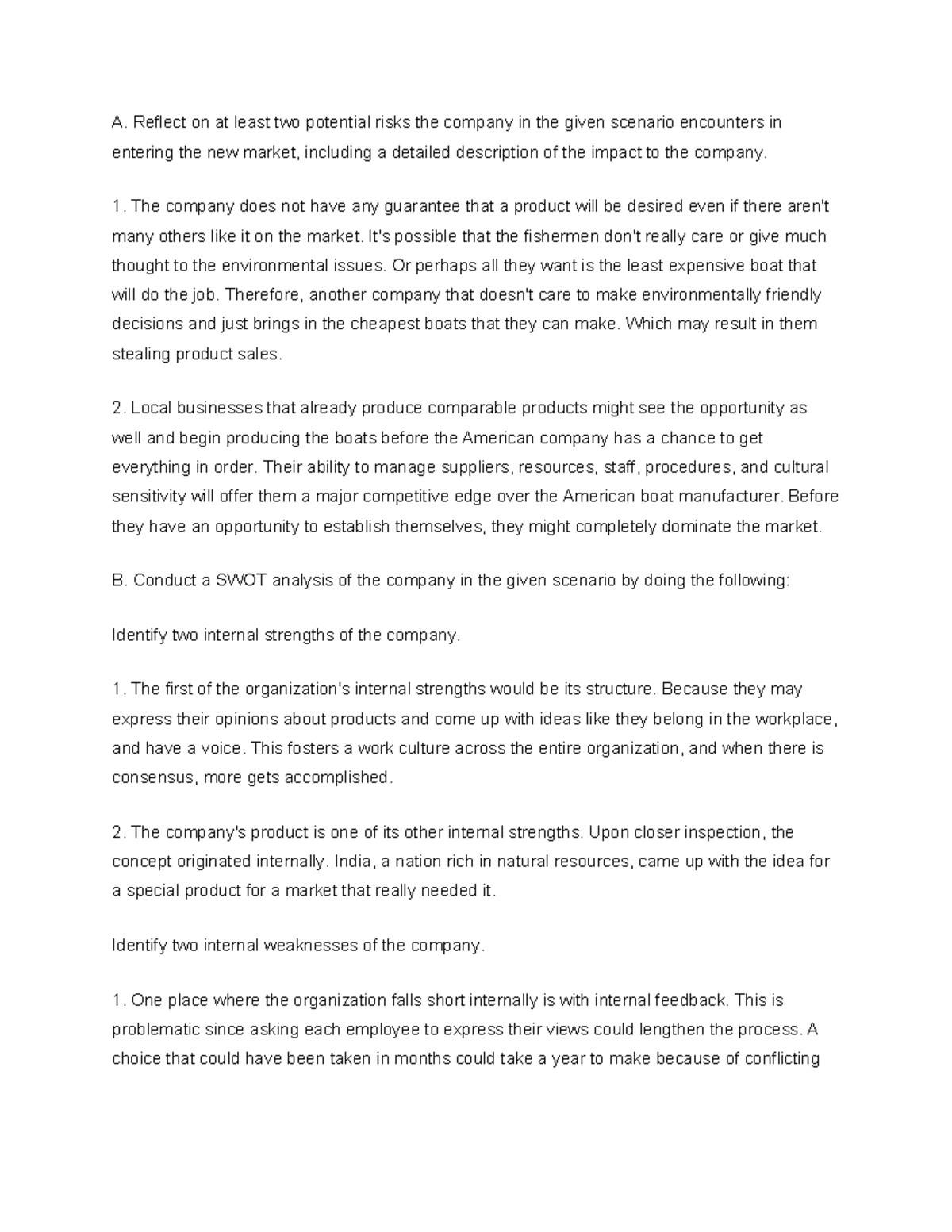 QBM3 Task 2 Risk Analysis and SWOT Assessment of Market Entry - Studocu