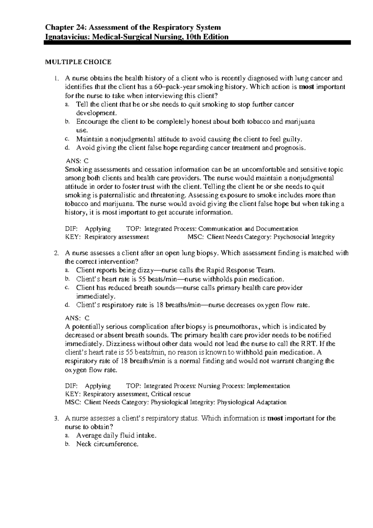 Respiratory System Assessment: Multiple-Choice Questions & Answers ...