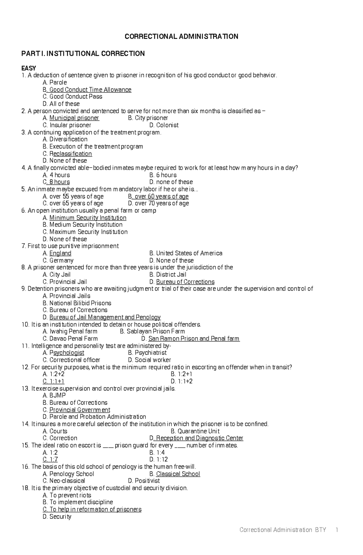CA - Quiz on Correctional Administration Concepts and Practices - Studocu