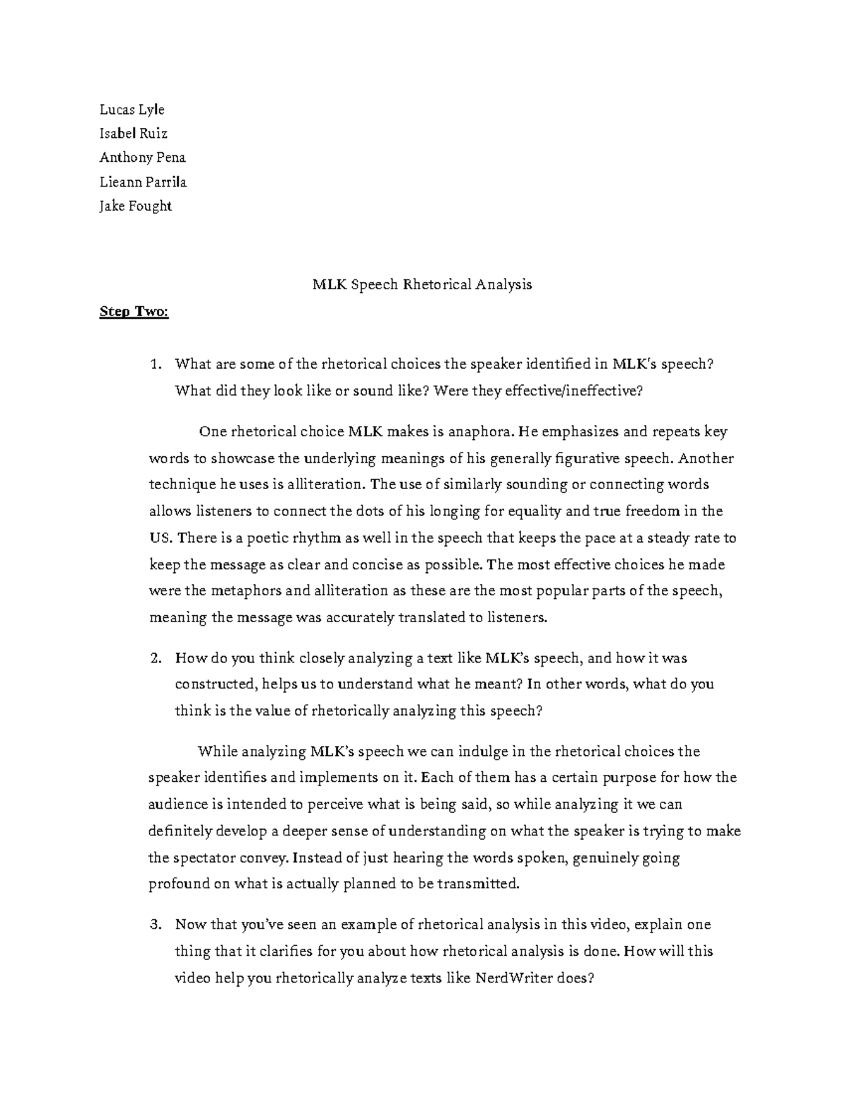 MLK Speech Rhetorical Analysis: Effective Techniques Explored - Studocu