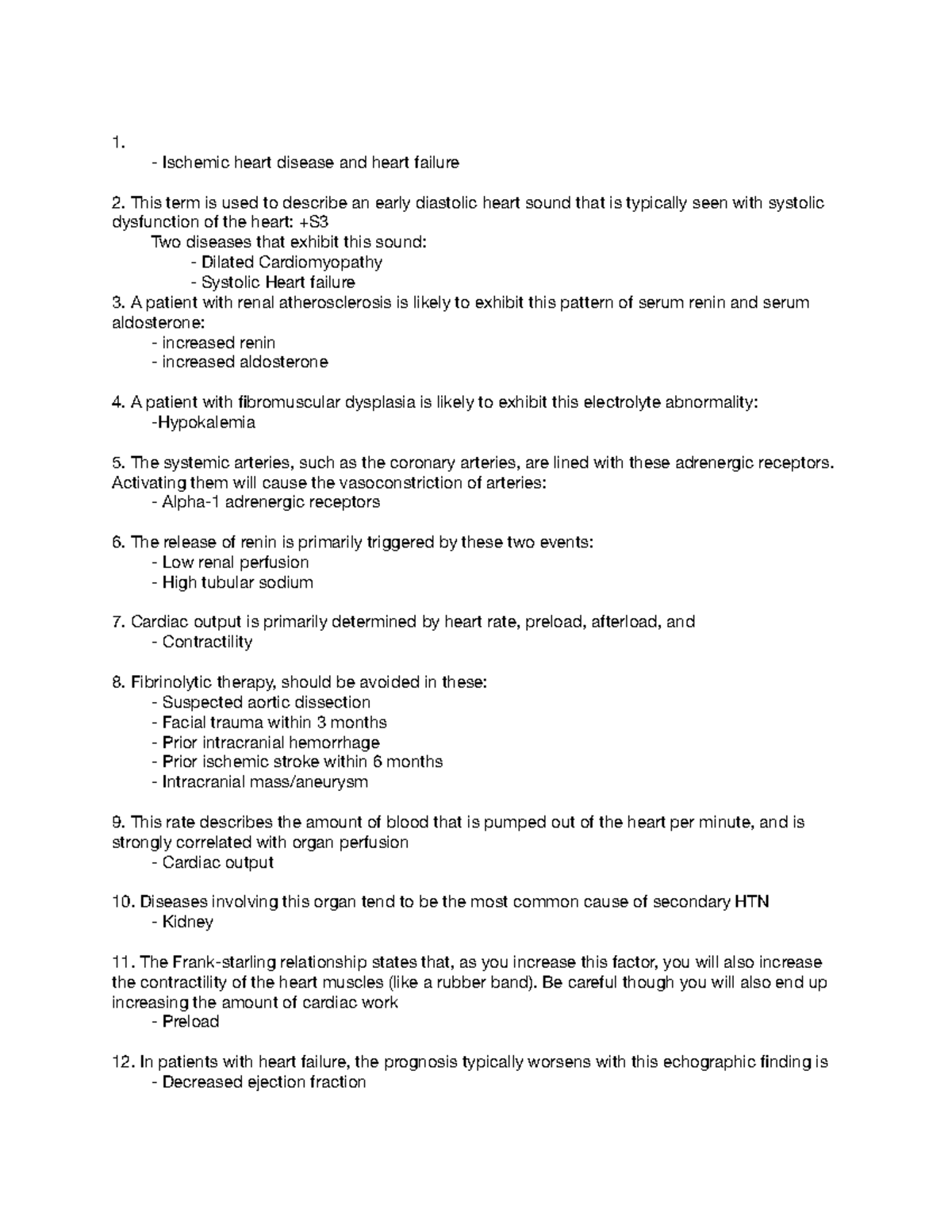 Cardiology Jeopardy Questions for Review and Study - Studocu