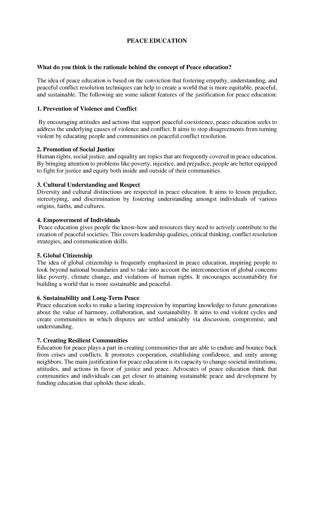 Rationale for Peace Education: Building a Just and Sustainable Future ...