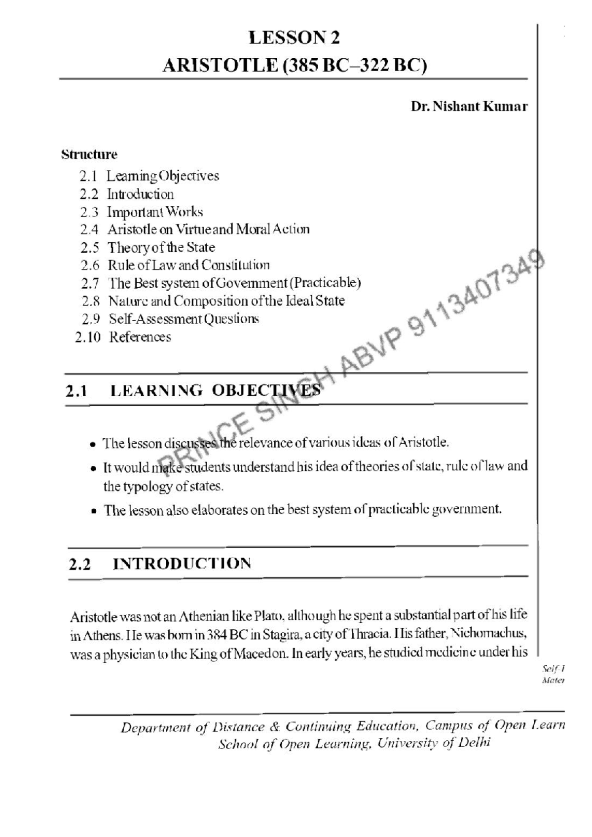 LESSON 2: ARISTOTLE'S POLITICAL PHILOSOPHY (385 BC) - KEY CONCEPTS AND ...