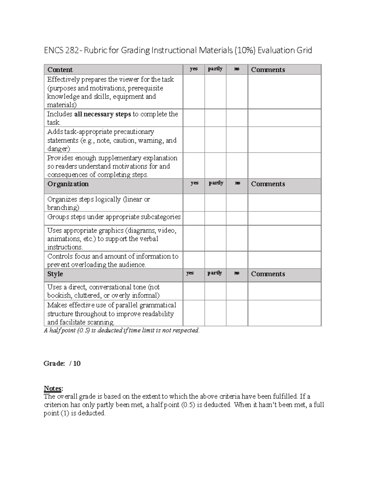 ENCS Assessment Rubric for Grading Instructional Materials - Studocu