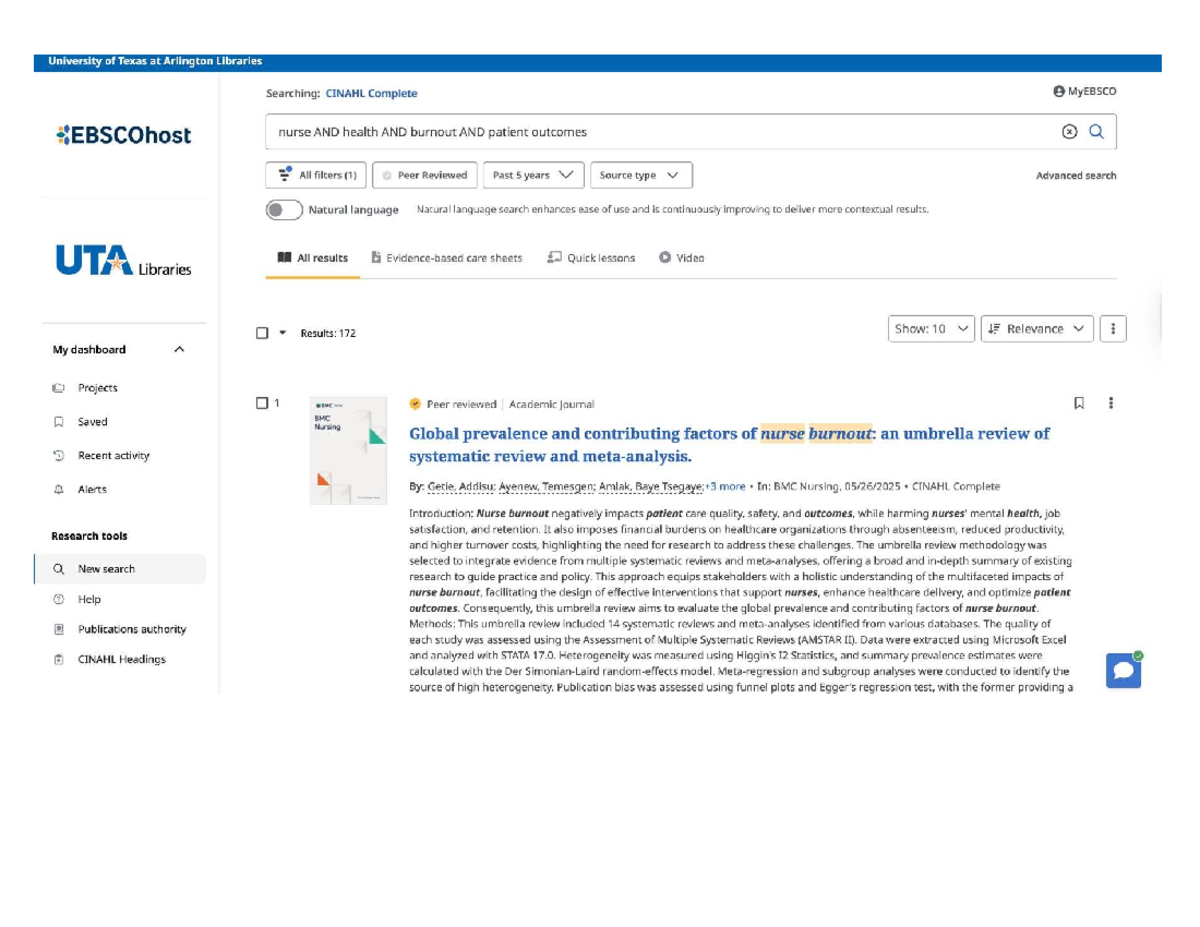 Library Search Assignment: CINAHL Complete on Nurse Burnout and Patient Outcomes - Studocu
