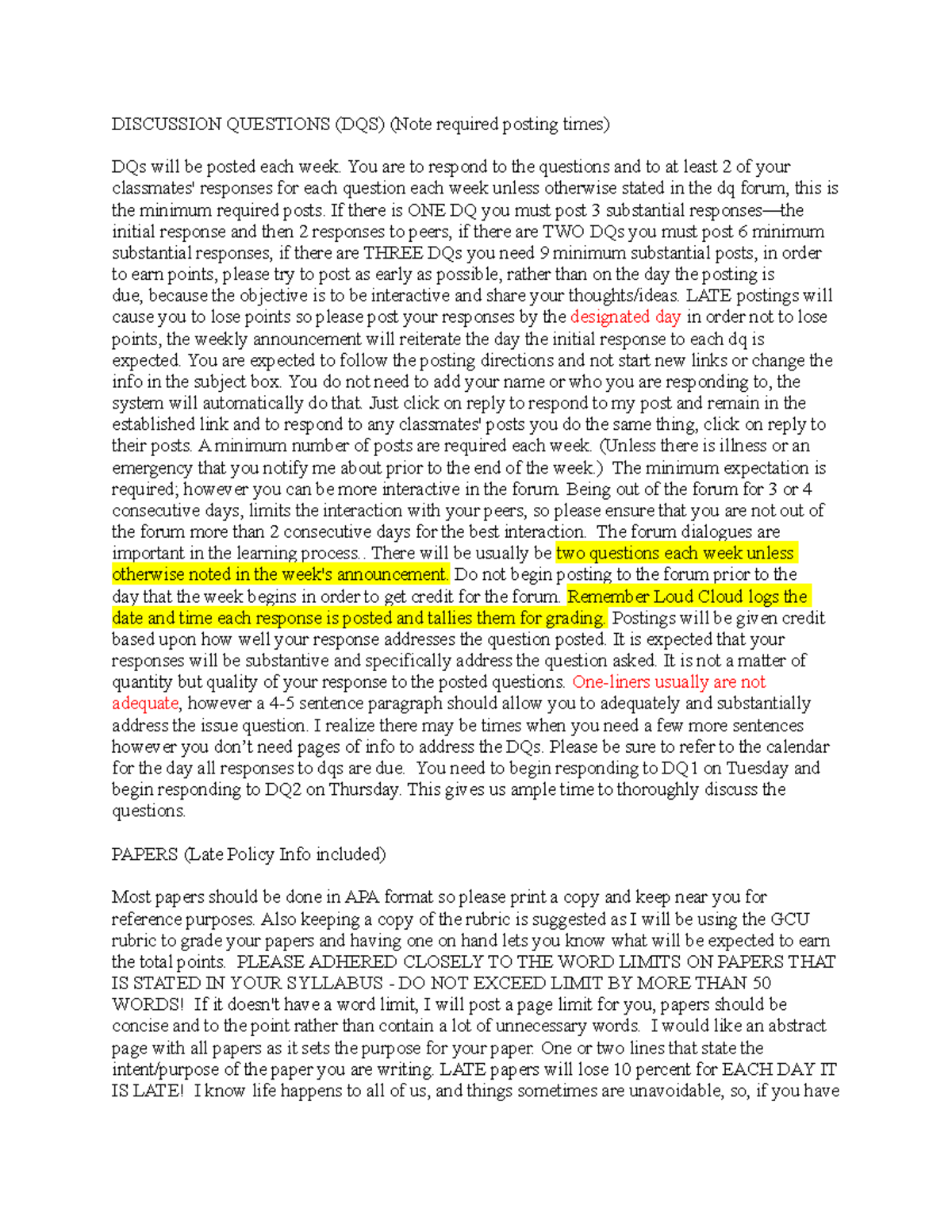 Course Expectations and Participation Guidelines (DQS) - Studocu