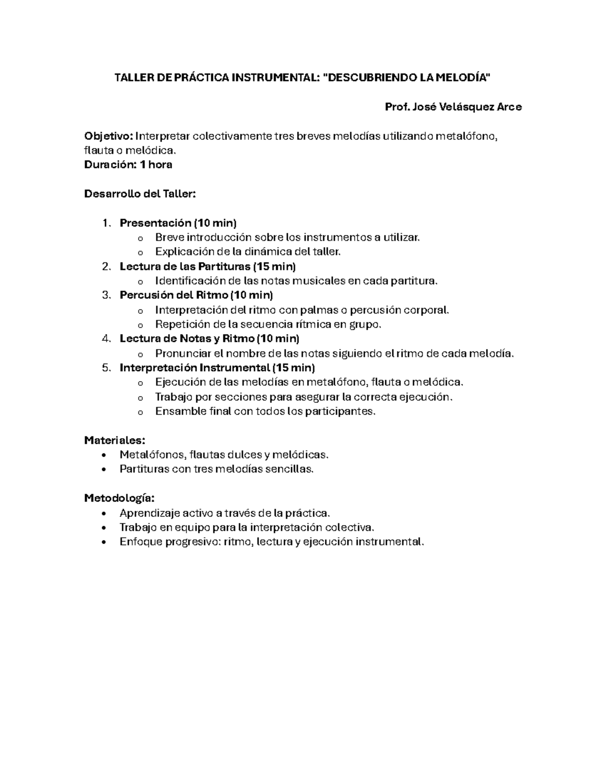 taller instrumental - TALLER DE PRÁCTICA INSTRUMENTAL: "DESCUBRIENDO LA ...