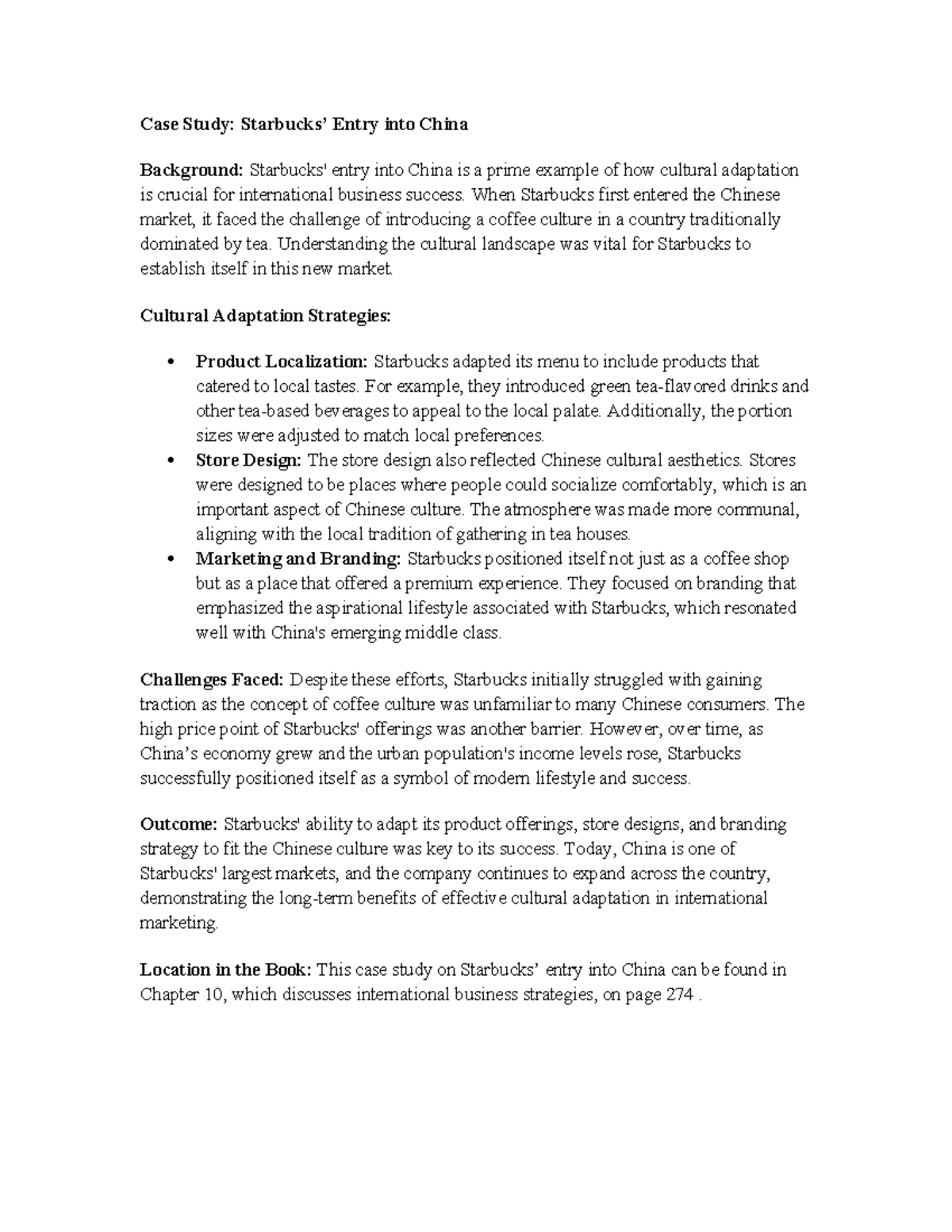 Case Study Starbucks’ Entry into China - Case Study: Starbucks’ Entry ...