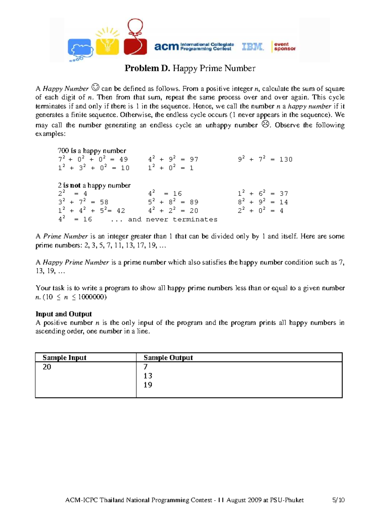 Happy Prime Numbers: Problem D - Practice Document (48) - Studocu