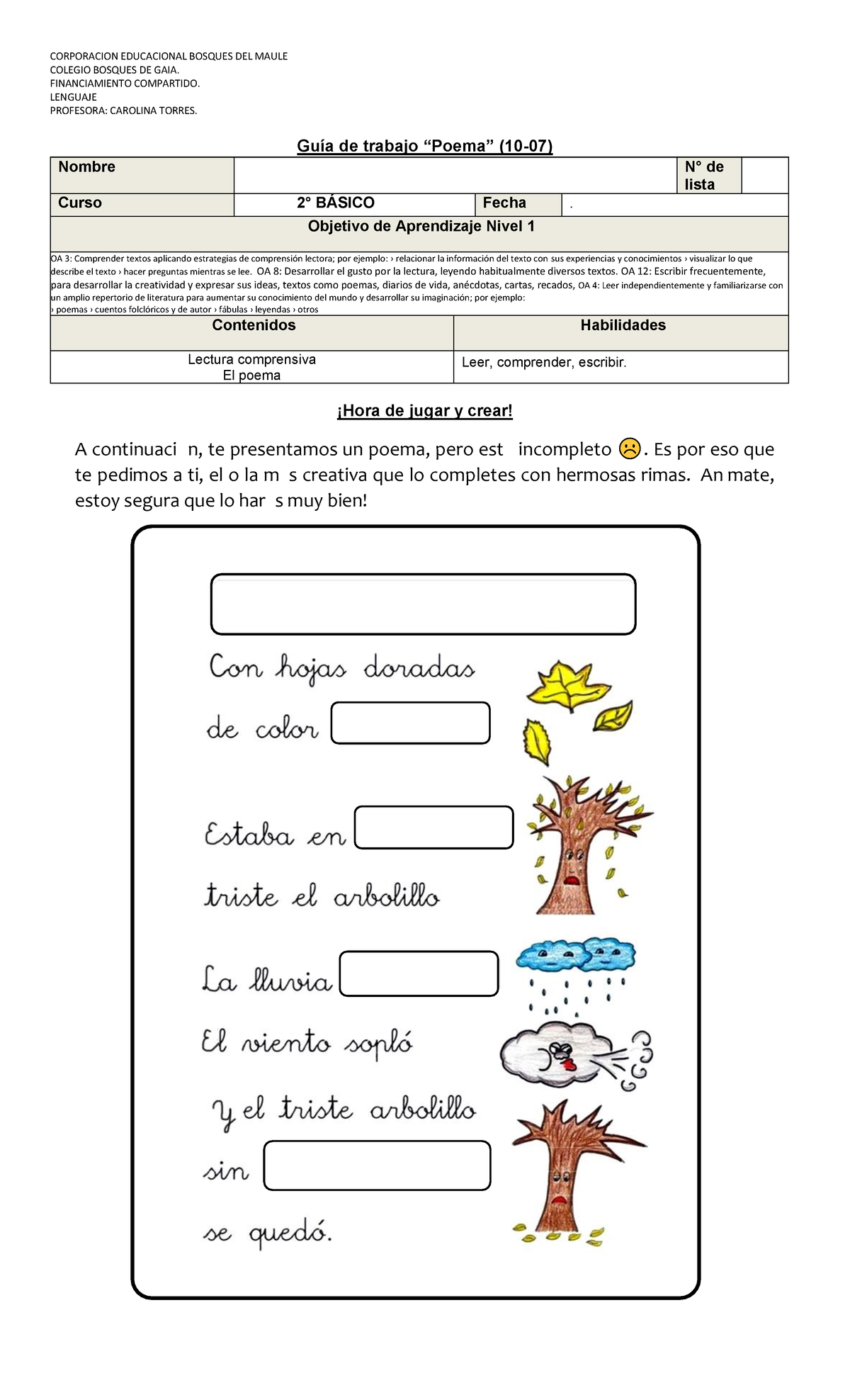 Guía de Lenguaje: Poemas y Comprensión - Curso Básico - Studocu