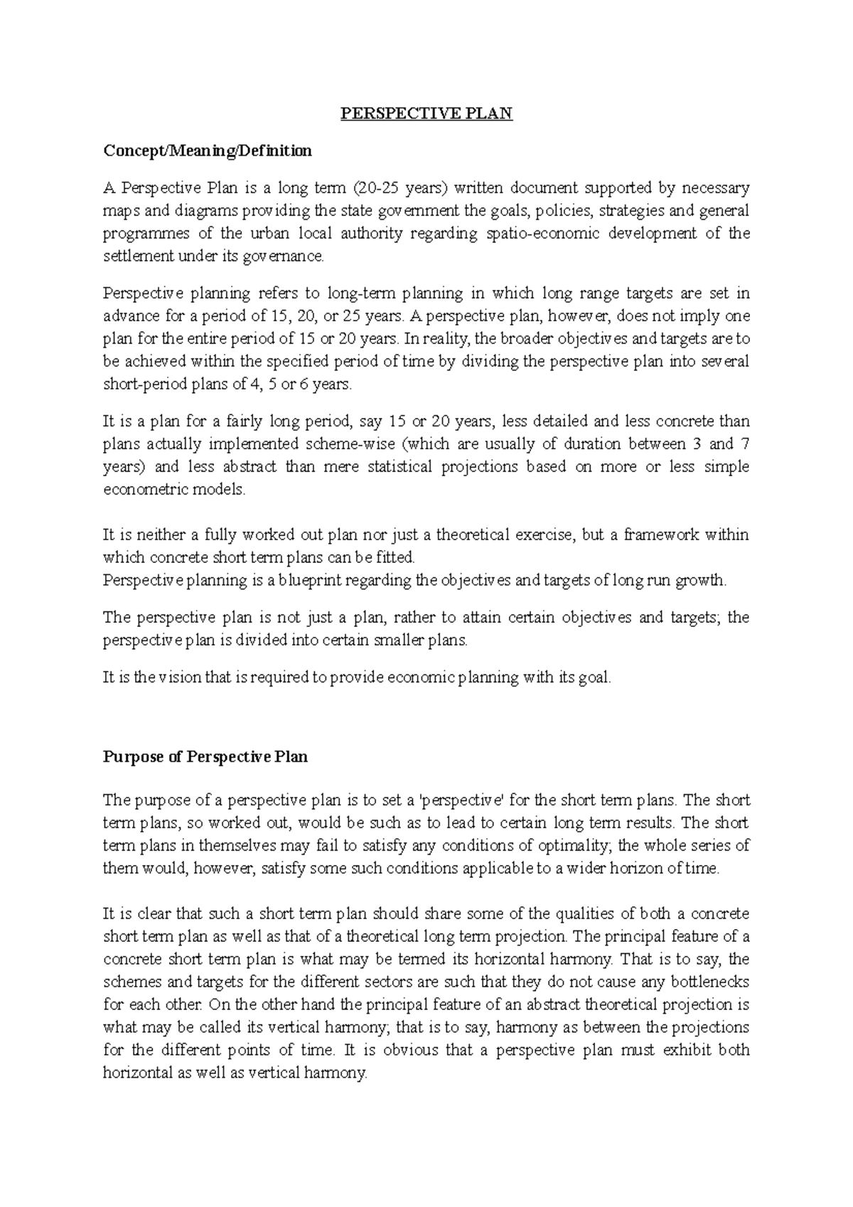 Plan - Perspective Plan - purpose of perspective plan preparation ...