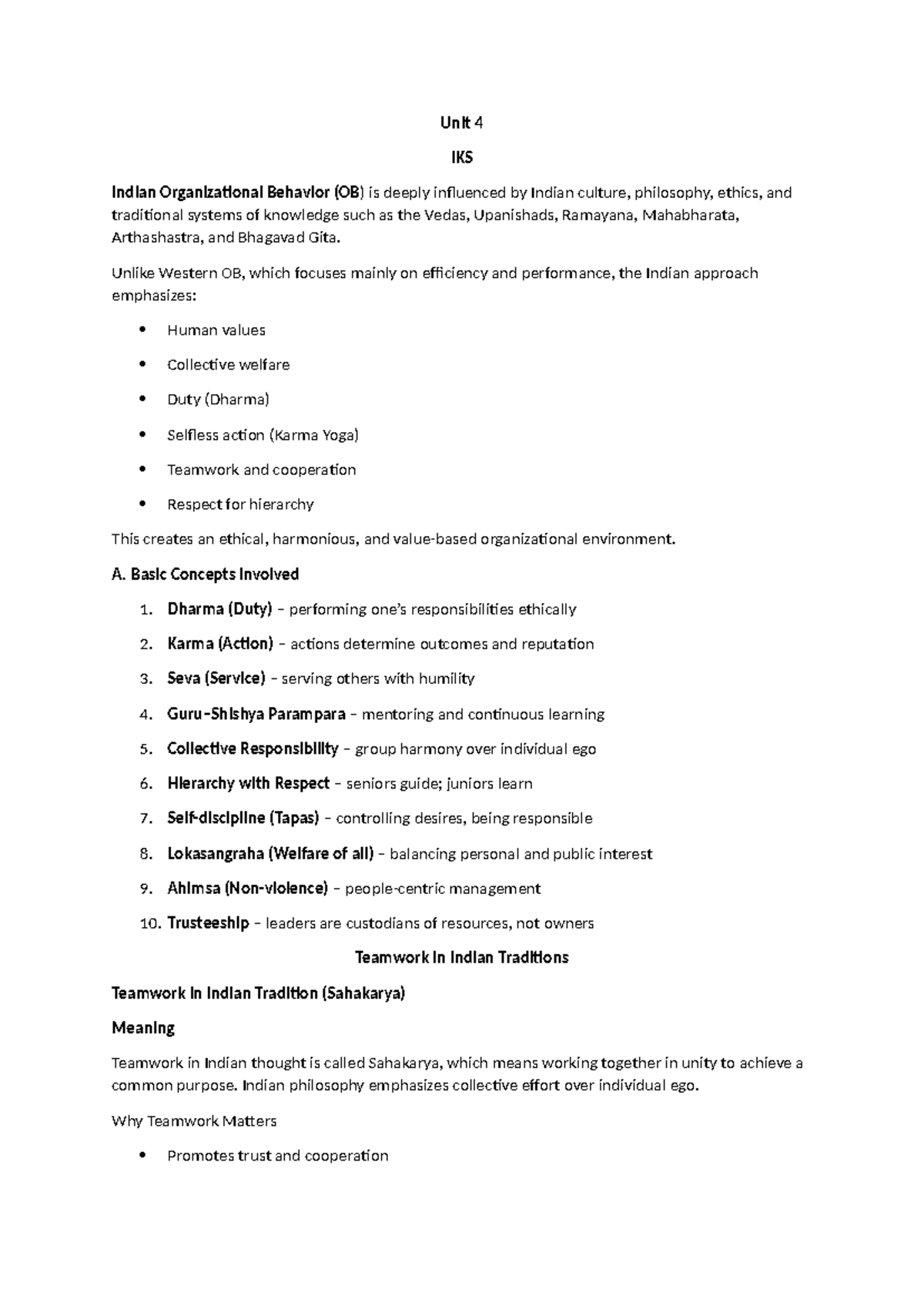 IKS UNIT 4 - Indian Organizational Behavior and Cultural Influences ...