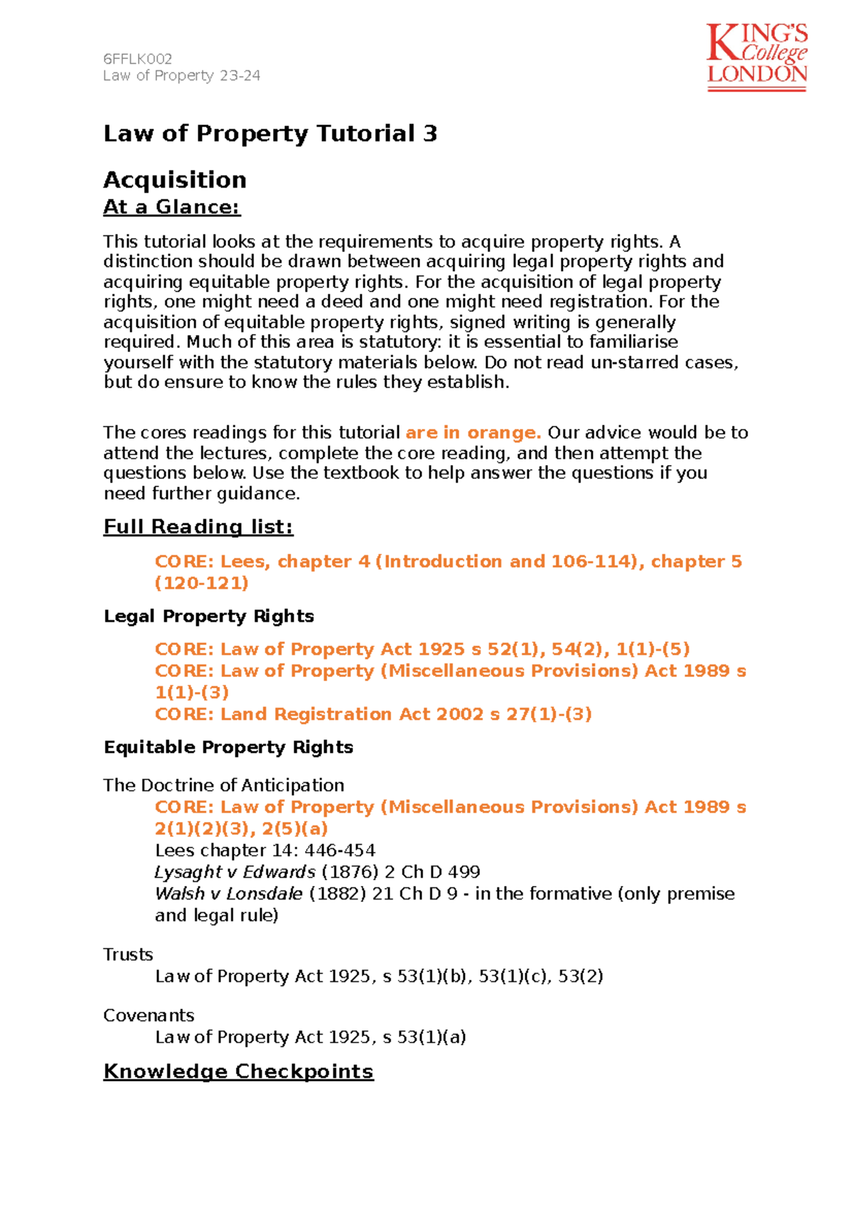 Law of Property Tutorial 3 - Law of Property 23- Law of Property ...
