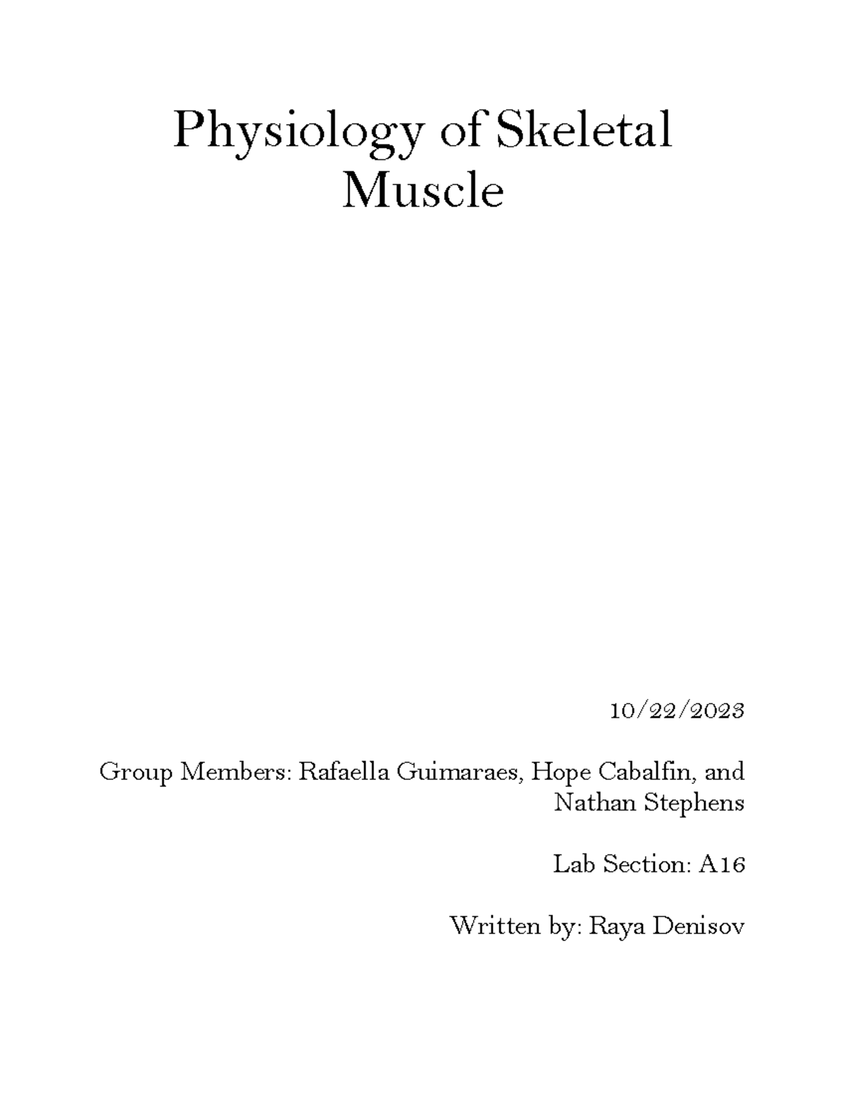 Physiology of Skeletal Muscle: Lab Report (BIO 101) - Studocu