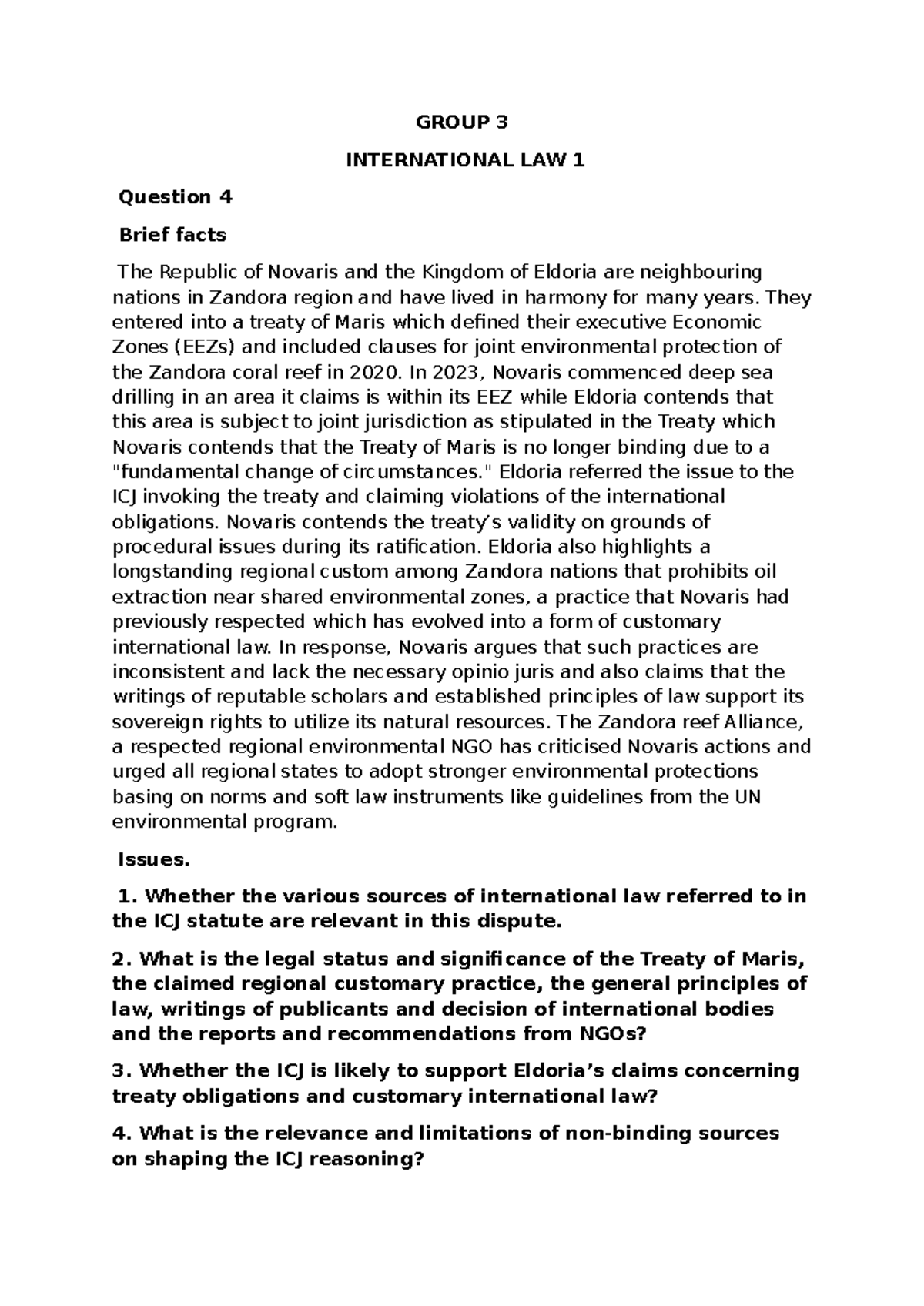 International Law 1: Final Exam Analysis on Treaty of Maris and ...