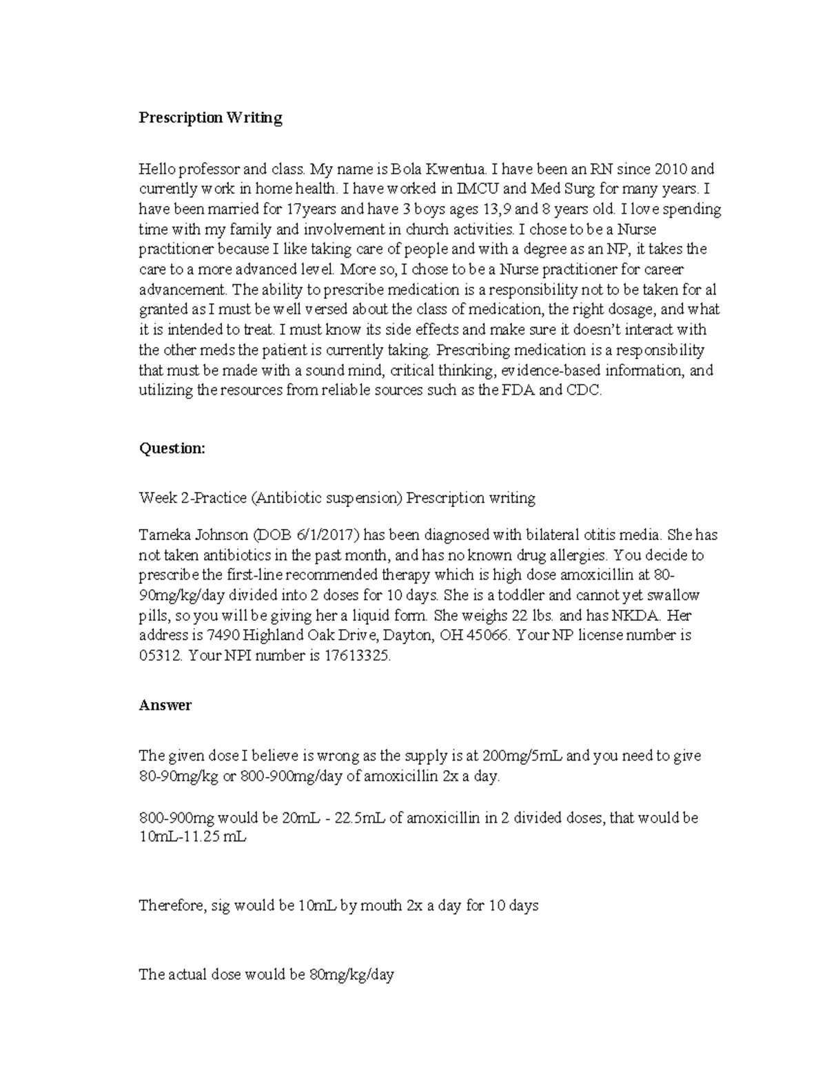 NR 565 Week 1 Assignment: Prescription Writing for Antibiotics - Studocu