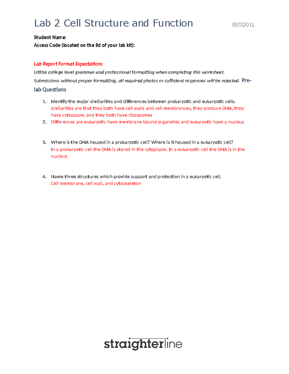 BIO201 Lab 2 - Exploring Cell Structure and Function Analysis - Studocu