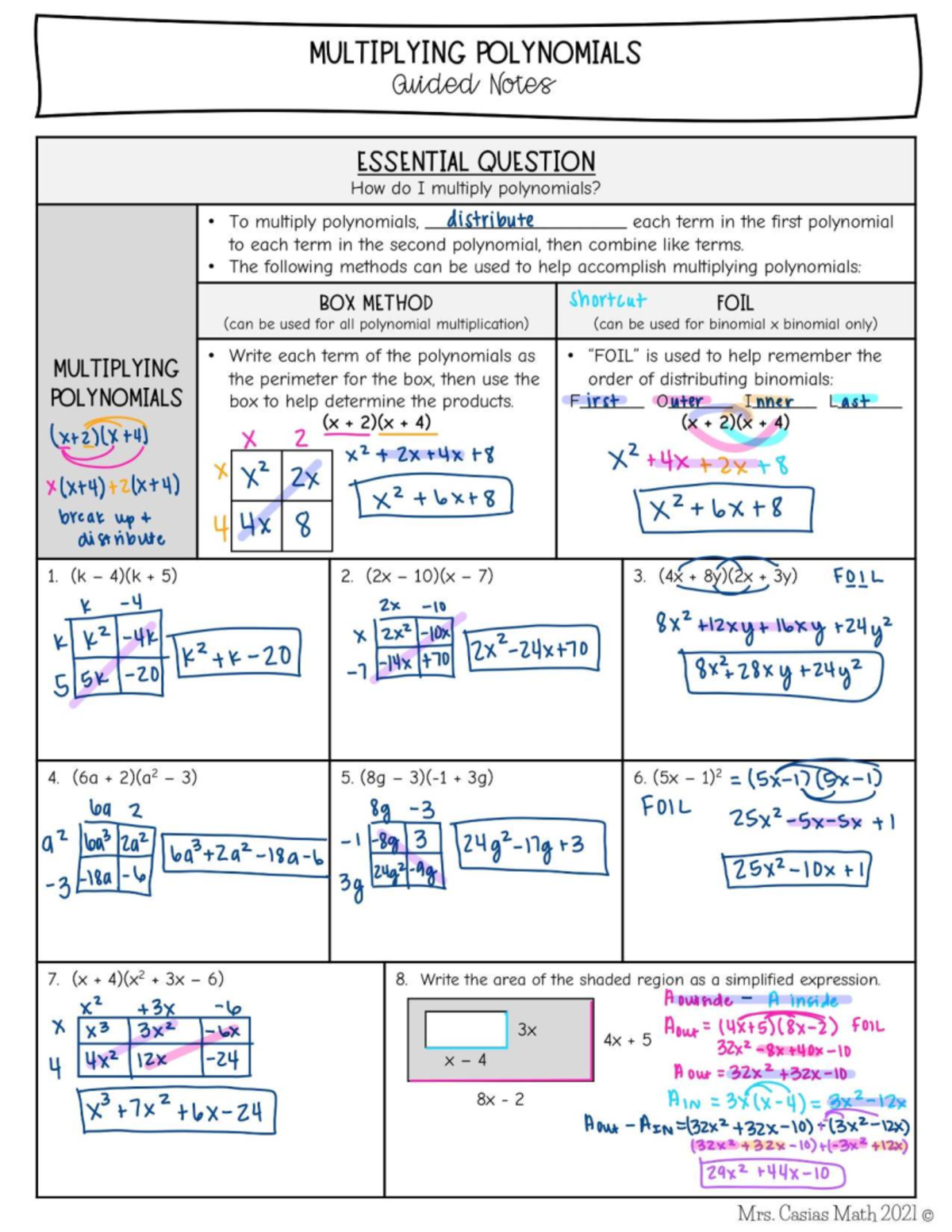 Foil - cheat sheat - MULTIPLYING POLYNOMIALS auded Notes ESSENTIAL ...