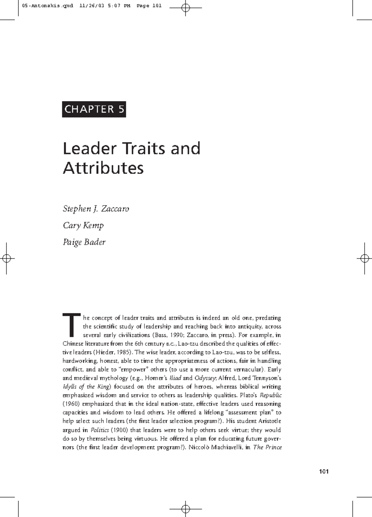 Zaccaro et al 2004 Leader traits and att - 101 Leader Traits and ...