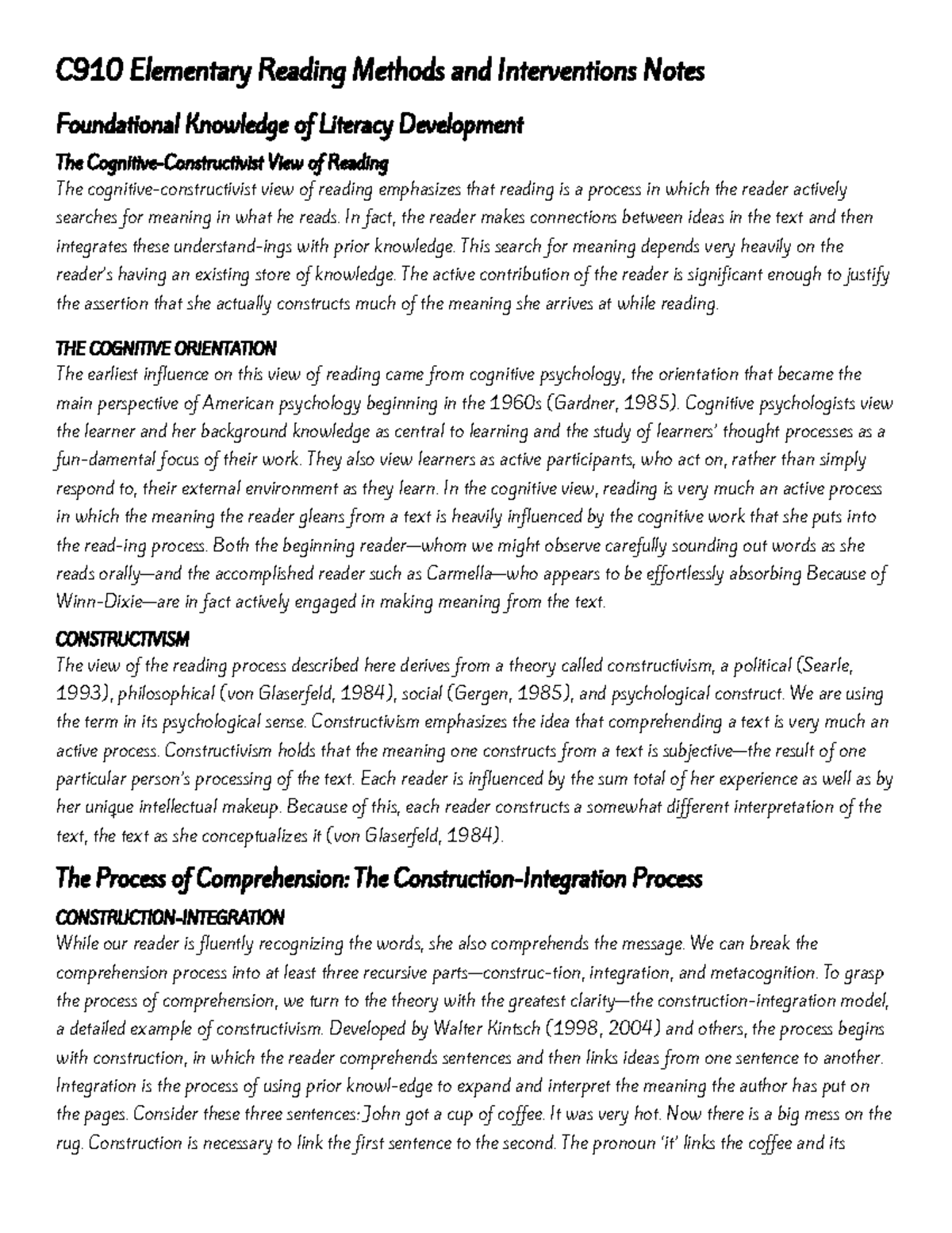 C910 Elementary Reading Methods and Interventions Notes - C910 ...