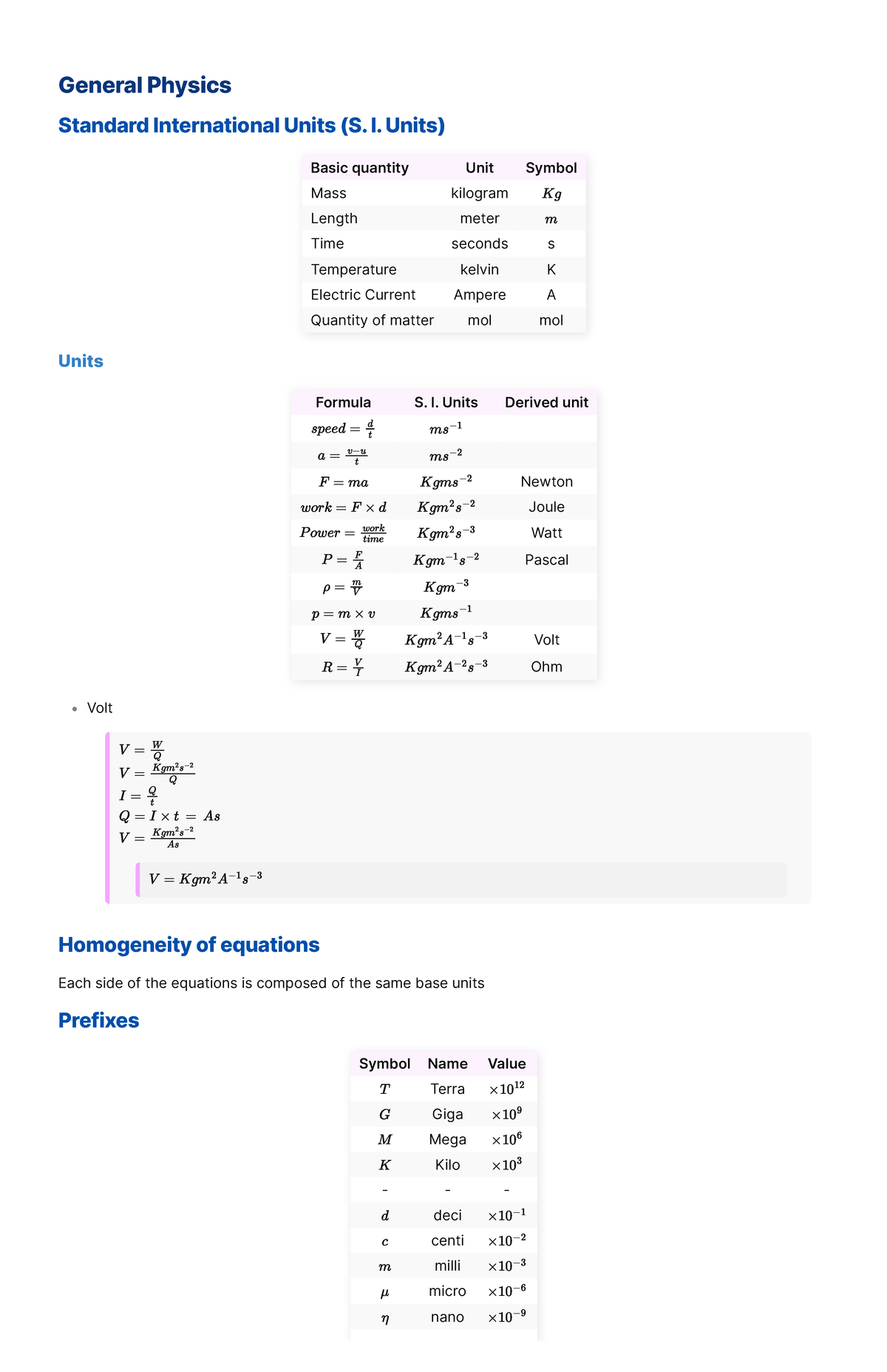 General Physics: Understanding S.I. Units and Derived Quantities - Studocu