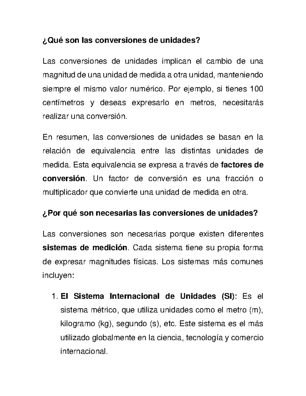 Conversiones de unidades - Por ejemplo, si tienes 100 centímetros y ...