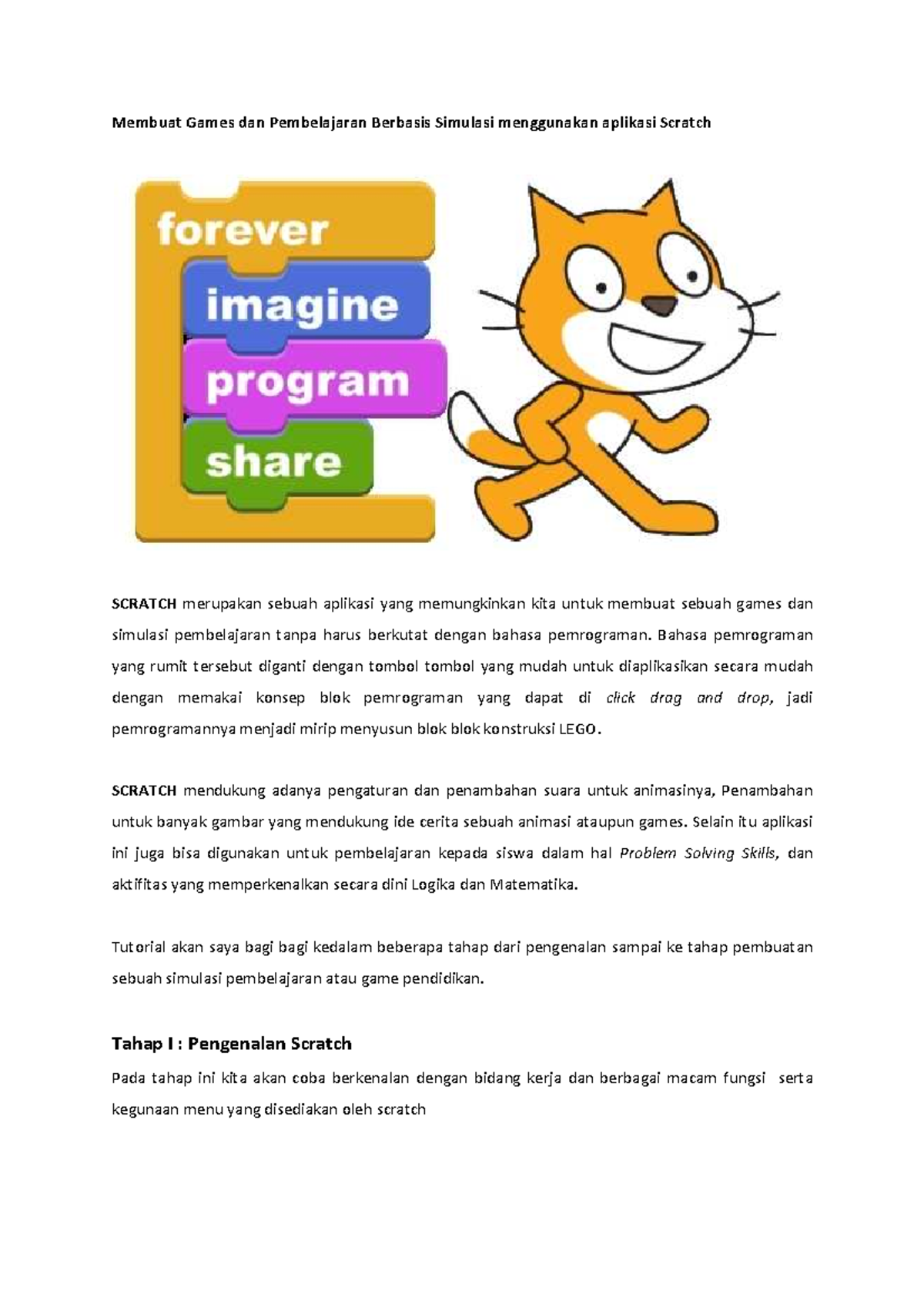 Modul Tahap I: Pengenalan dan Pembuatan Game dengan Scratch - Studocu