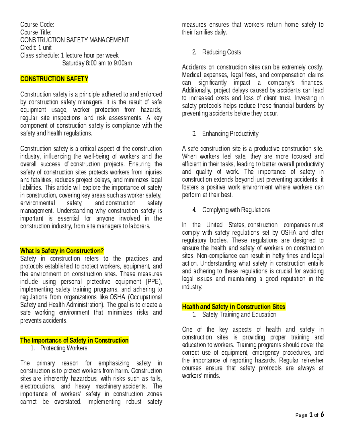 Safety Management - Module No. 1 - Course Code: Course Title ...