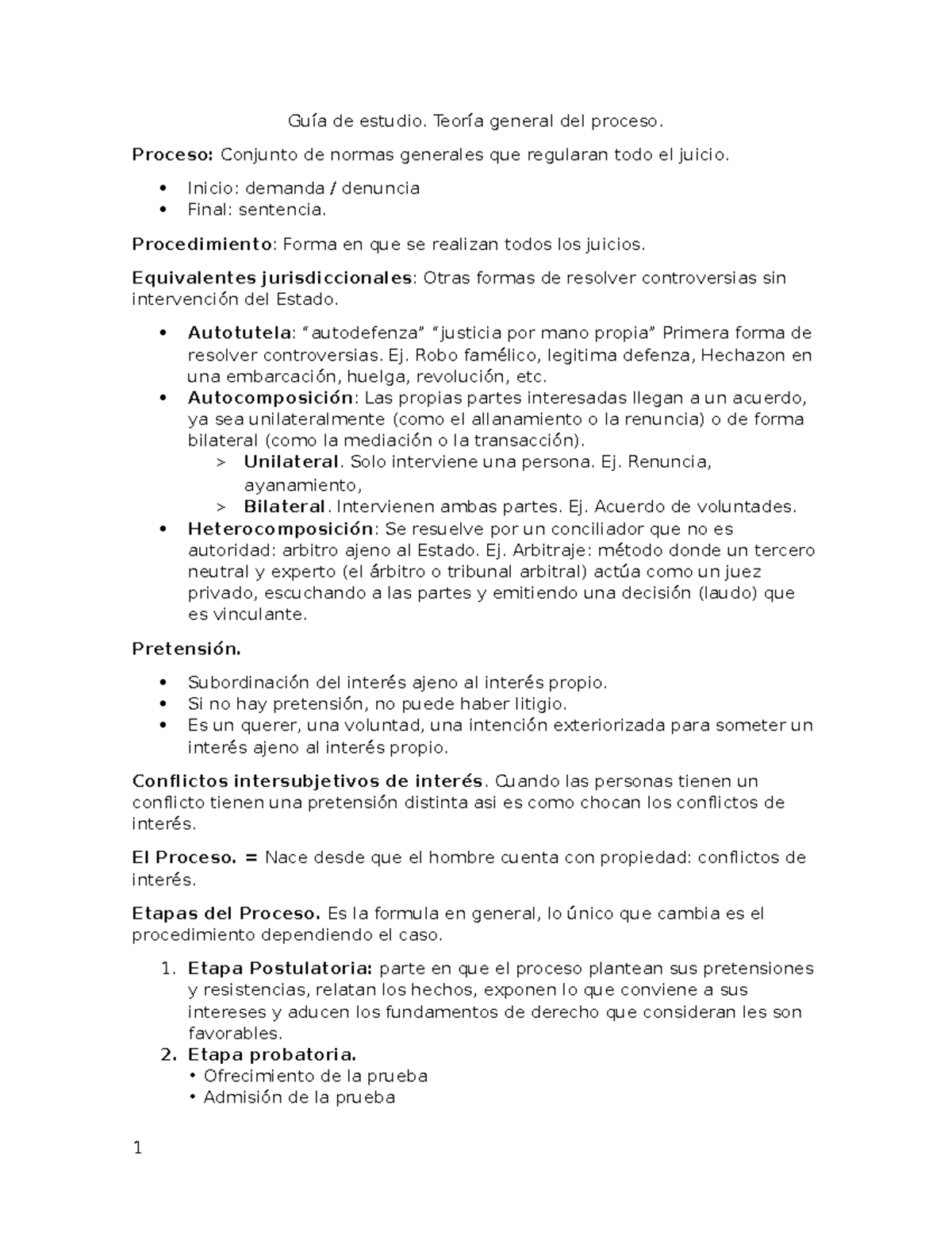 Guía de Estudio: Teoría General del Proceso (Derecho Procesal) - Studocu