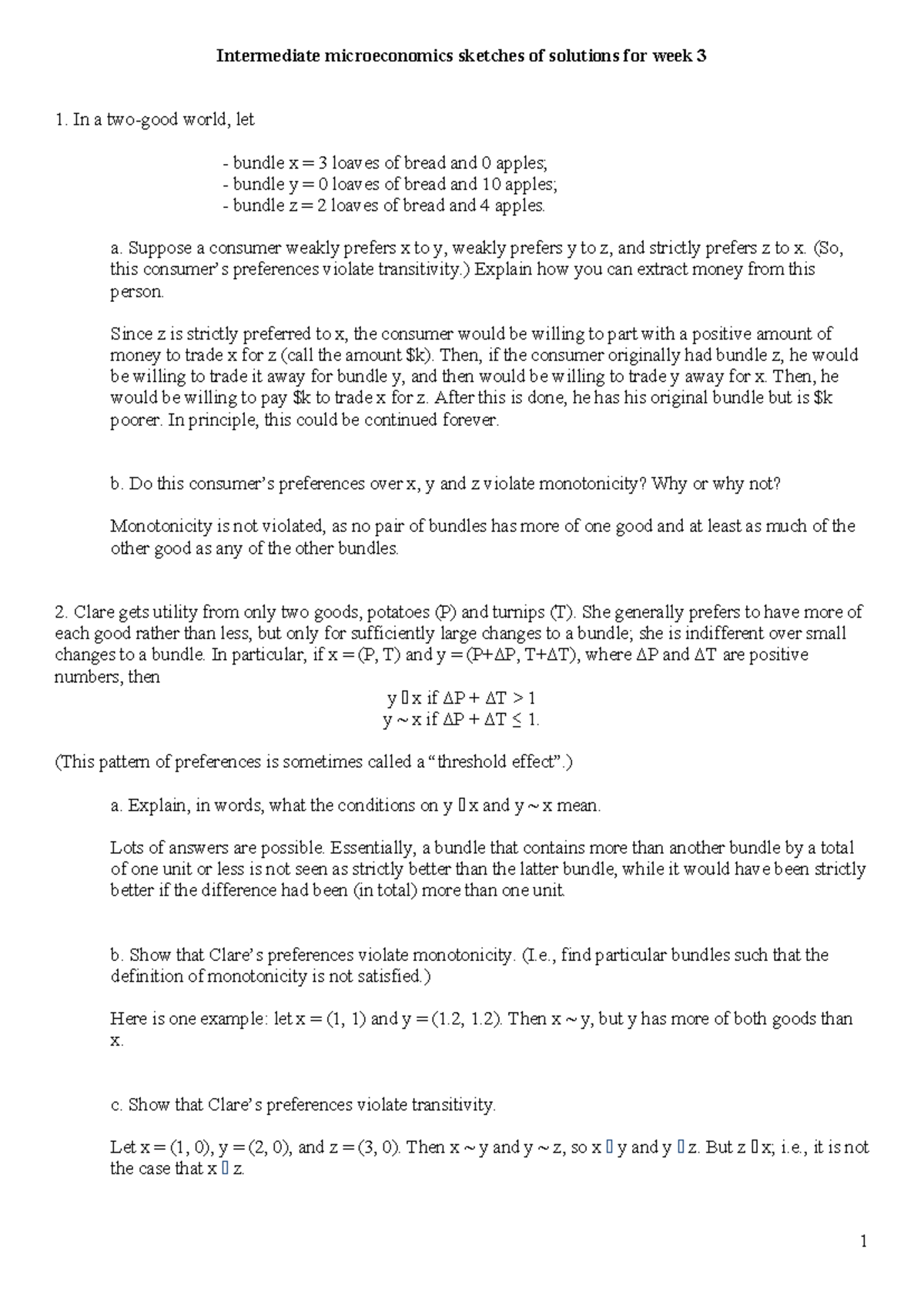 Solutions tutorial week03 - Intermediate microeconomics sketches of ...