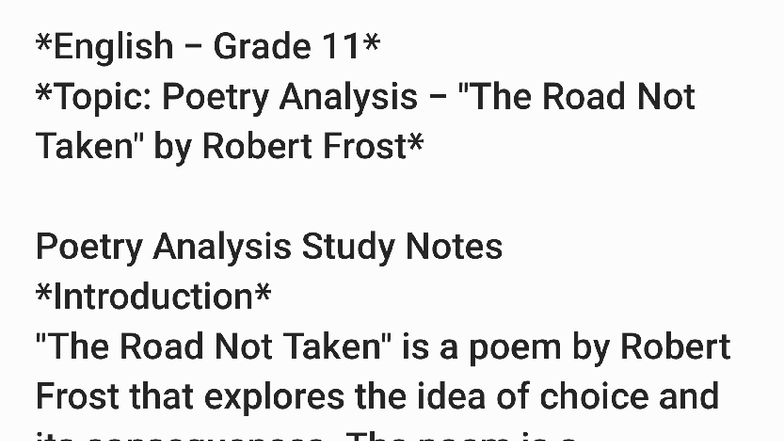 English Grade 11 Poetry Analysis: Robert Frost's "The Road Not Taken ...
