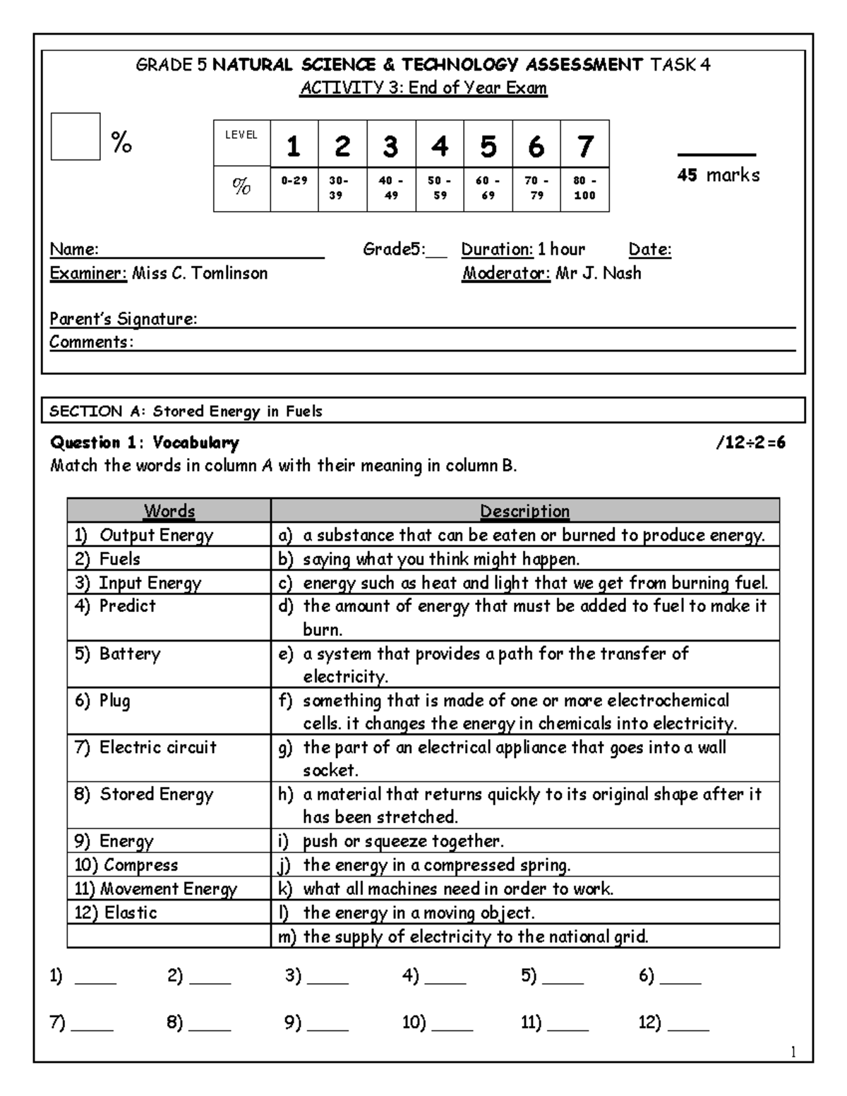 GRADE 5 NATURAL SCIENCE FINAL EXAM 3039: End of Year Assessment - Studocu