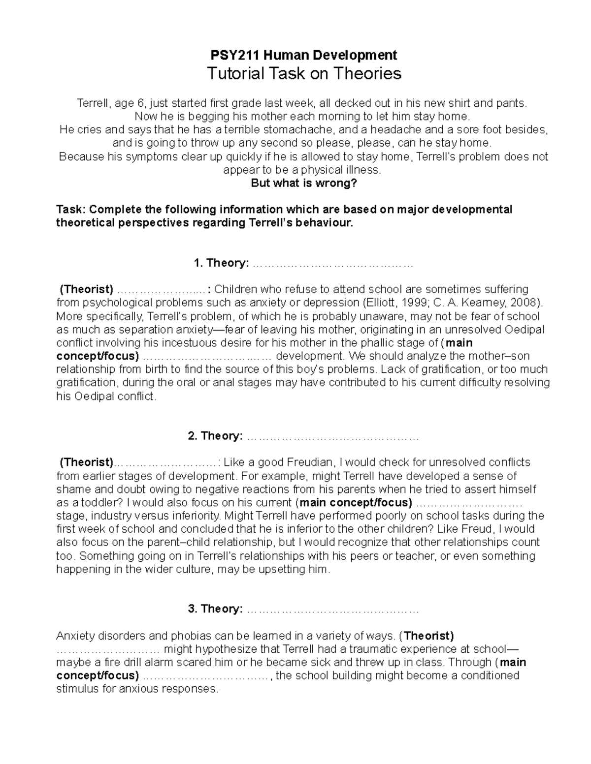 Activity 2 - Theories - School refusal - The task - PSY211 Human ...