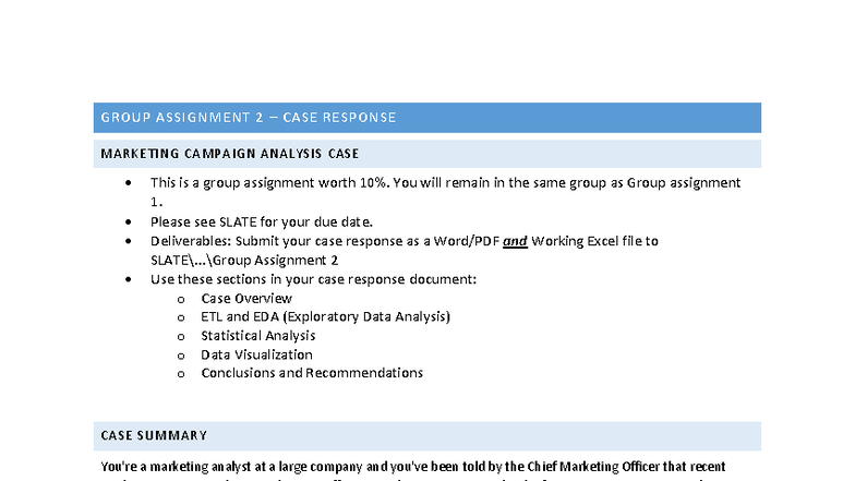 Group Assignment 2: Marketing Campaign Analysis Case Study - Studocu